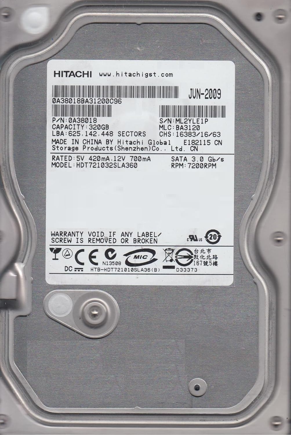 Amazon | hdt721032sla360、PN 0 a38018、MLC ba3120、Hitachi 320 GB SATA 3.5 ...