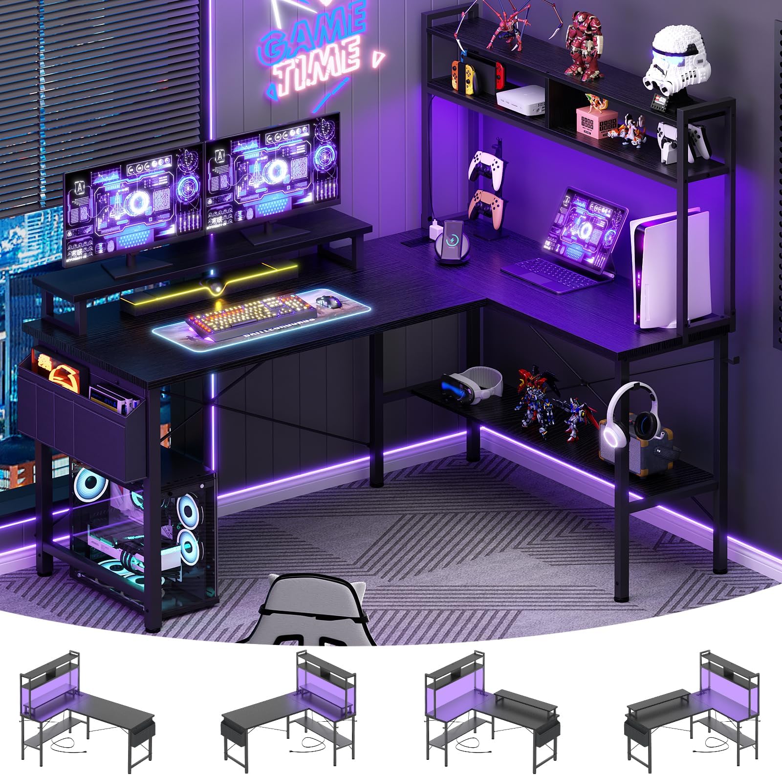 Amazon.com: Bestier Gaming Desk 51" L-Shaped, with Power Outlets & LED ...