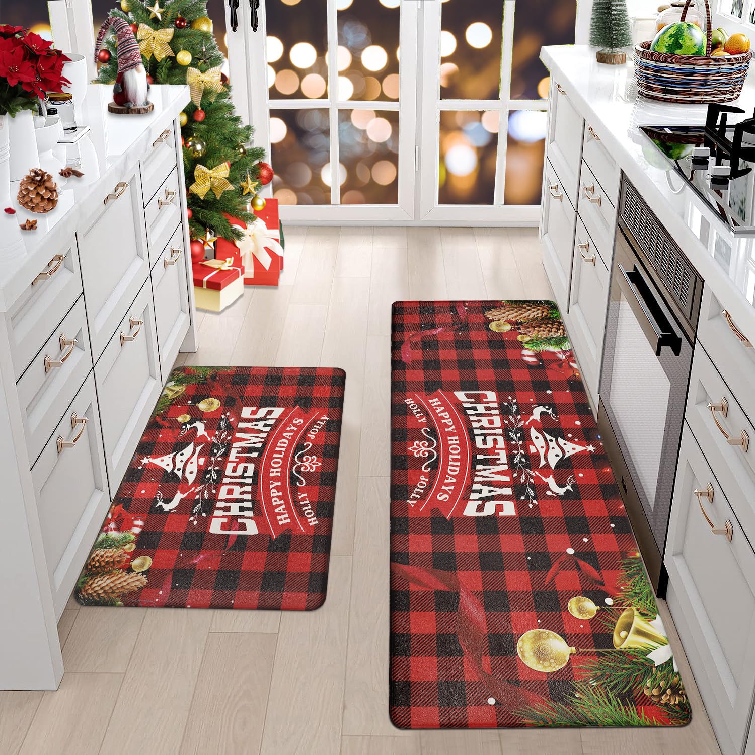 Amazon.com: Cekene Anti Fatigue Kitchen Mat Set of 2 Christmas Memory ...