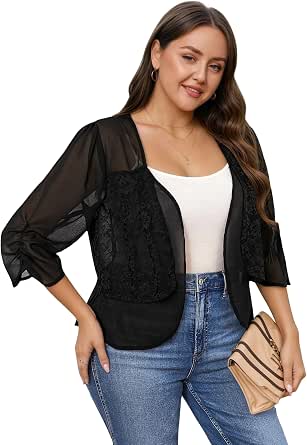 LapaPlus Women Plus Size Lace Shrugs Half Sleeve Cropped Cardigan ...