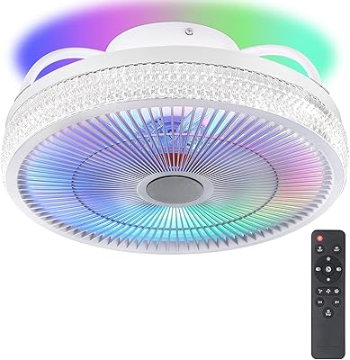 Liokoc Modern Ceiling Fan with RGB LED Lighting Remote - Low Profile ...