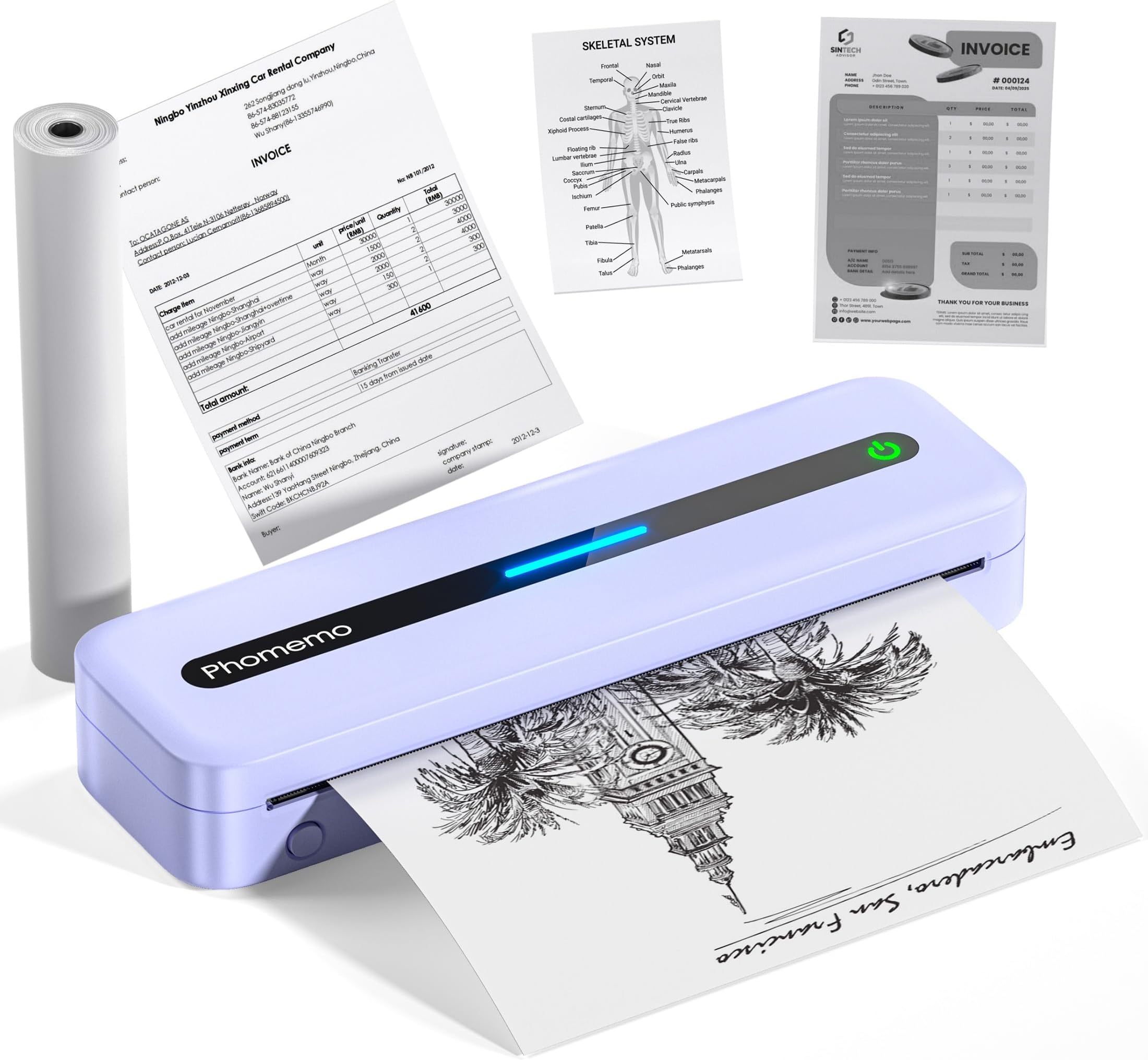 Phomemo Portable Thermal Printer Wireless for Travel, M832 Wireless ...