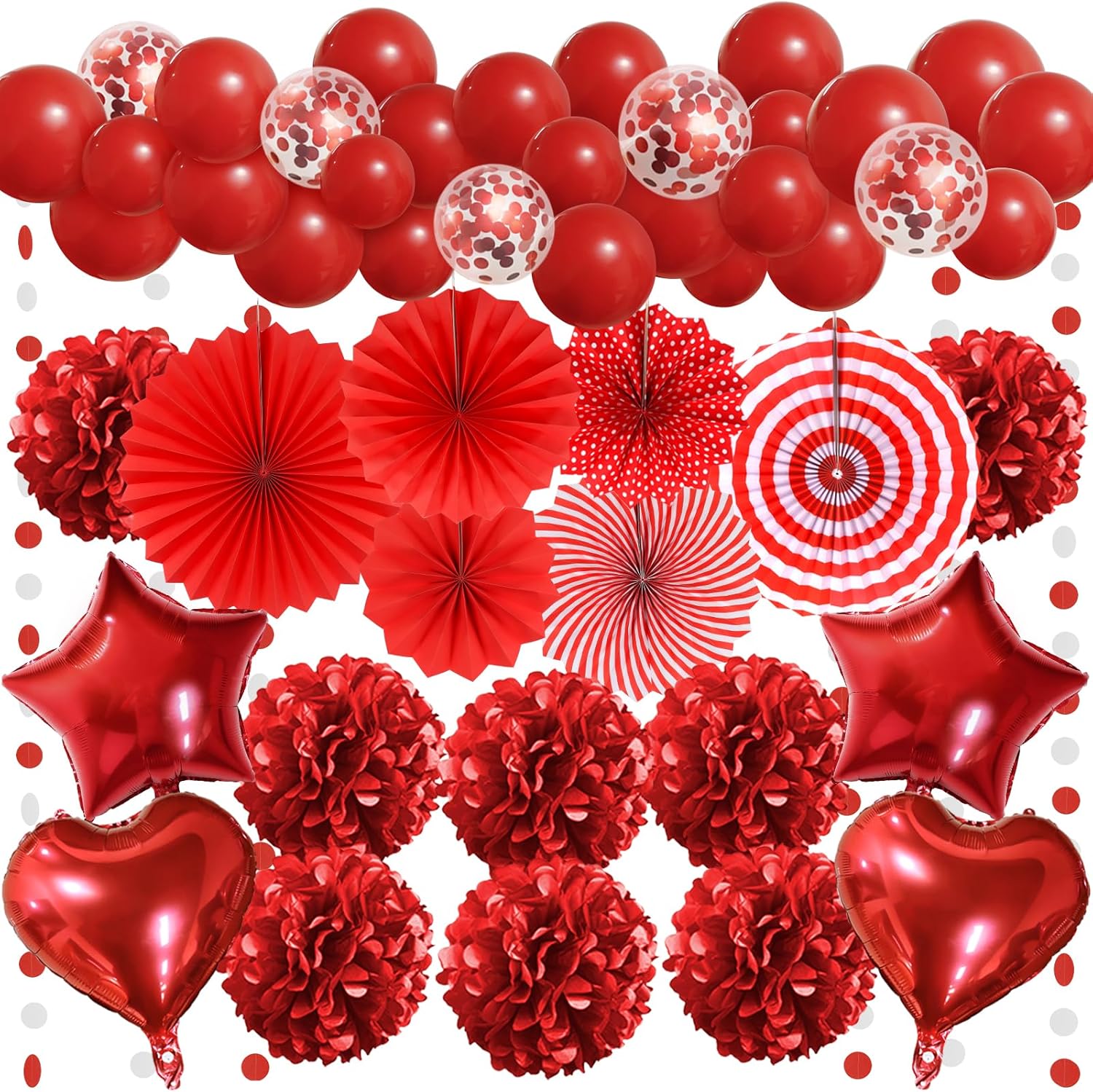 Amazon.com: Red Party Decorations, Paper Pompom Balloon Garland Red ...