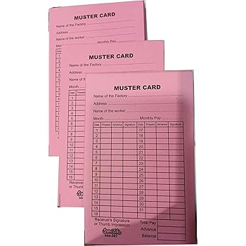 LRS Labour Daily Attendance/Muster Card/Wages Card - Monthly Attendance ...