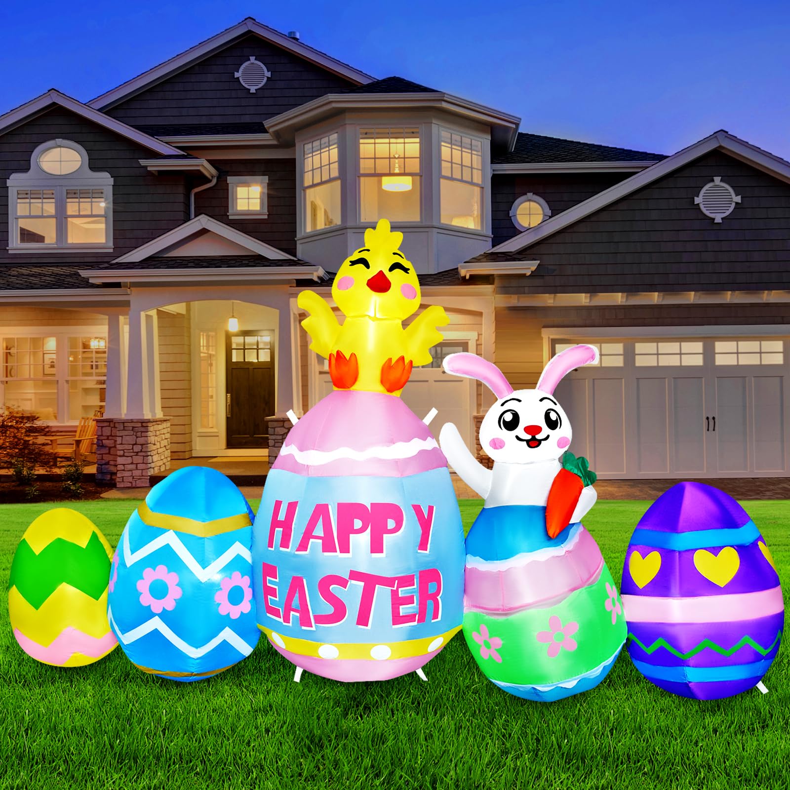 Amazon.com: Raymall 7FT Easter Inflatables Eggs with Bunny and Chick ...