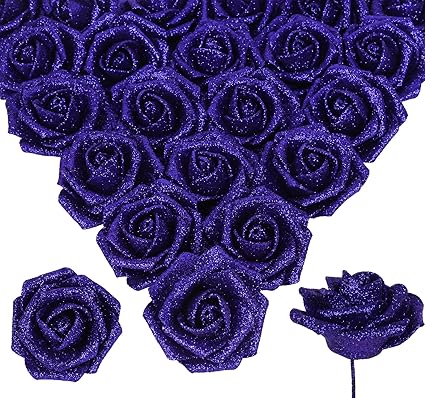 Amazon.com: INSUNSIX Glitter Blue Roses 30pcs Royal Blue Glitter Roses ...