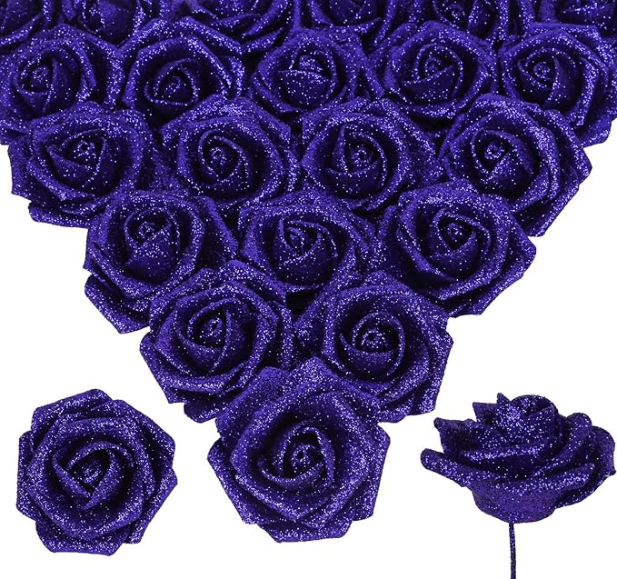 Amazon.com: INSUNSIX Glitter Blue Roses 30pcs Royal Blue Glitter Roses ...