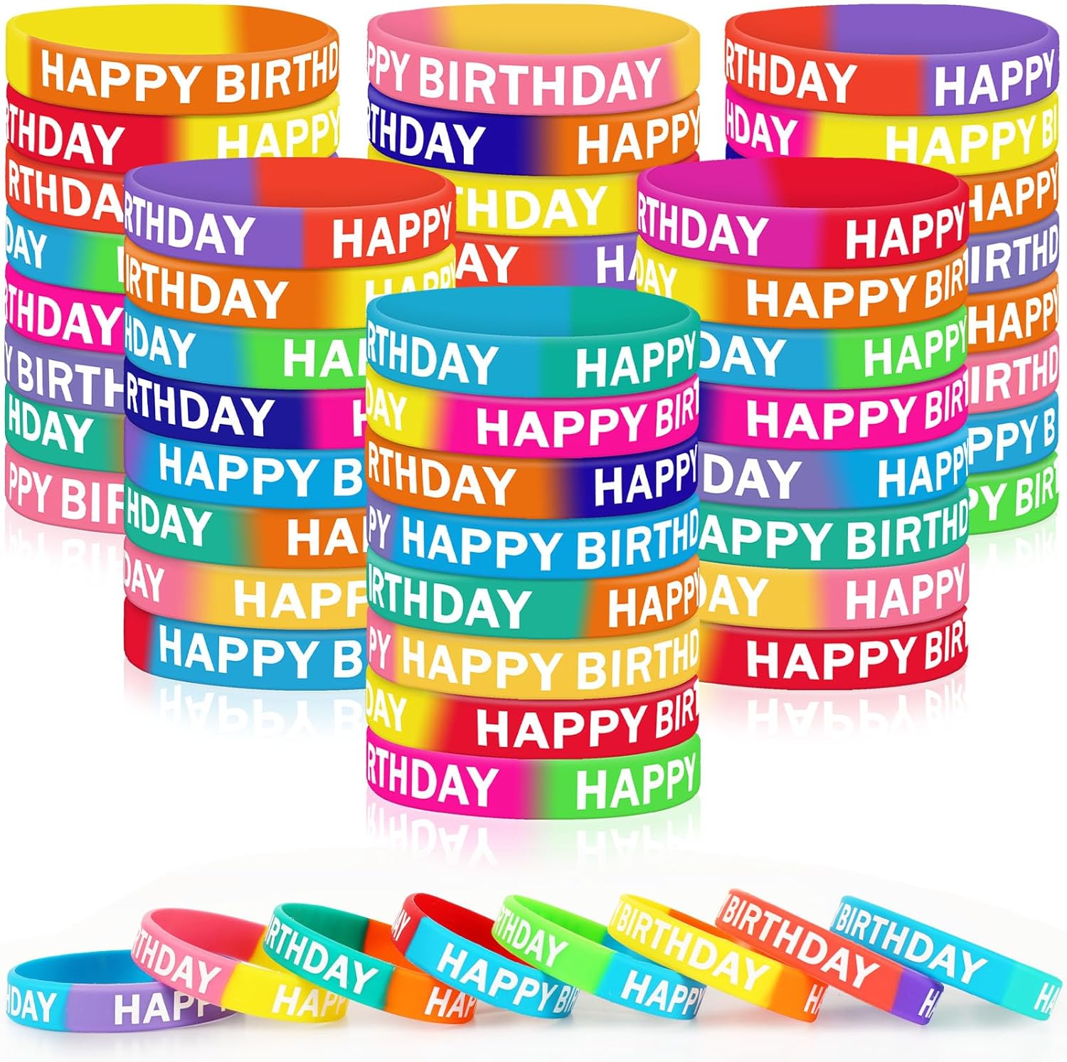 Amazon.com: JUNEBRUSHS 64pcs Happy Birthday Rubber Bracelets Bulk ...