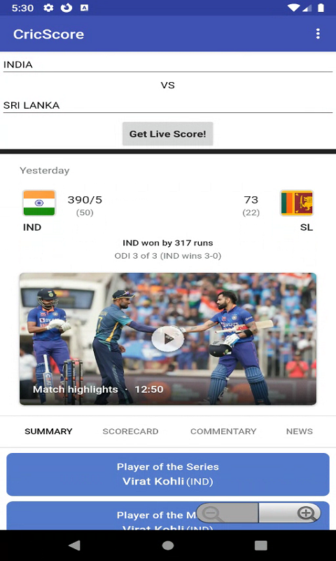 Cric Score - Live Cricket Scores:Amazon.com:Appstore for Android