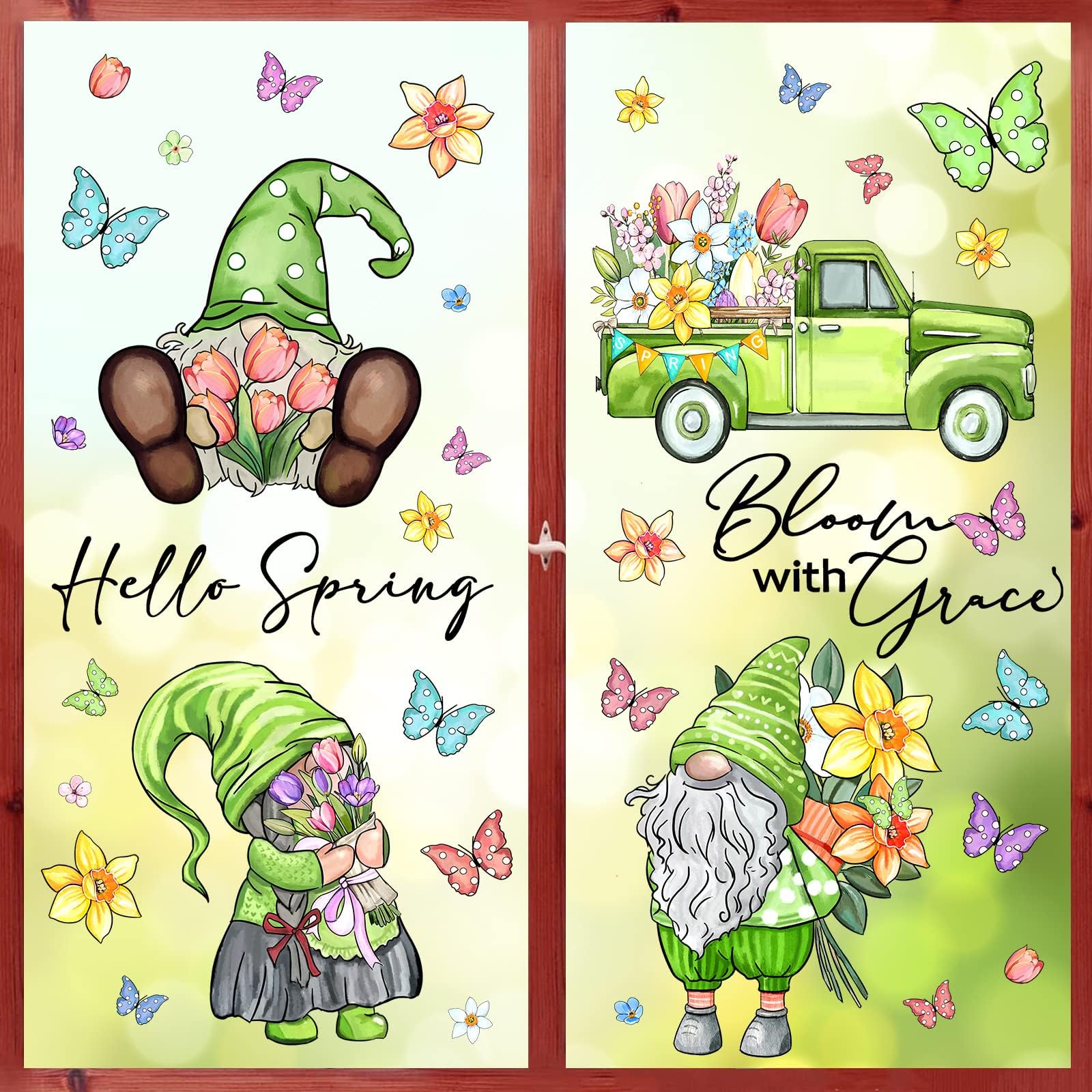 Amazon.com: JULMELON 9 Sheets Kids Spring Window Decal Gnome Window ...