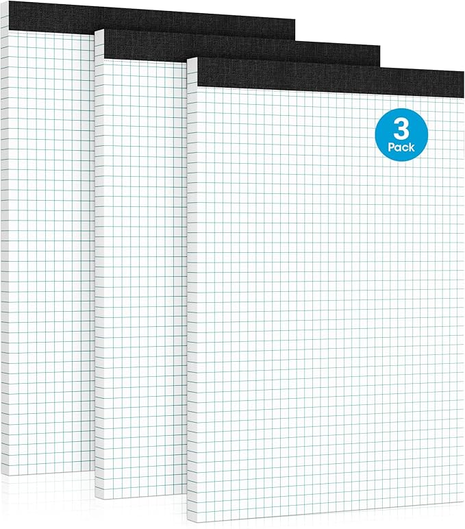Graph Paper Pads 8.5 x 11 Graph Paper Notebook, 3 Pack 4x4 Quad Grid ...