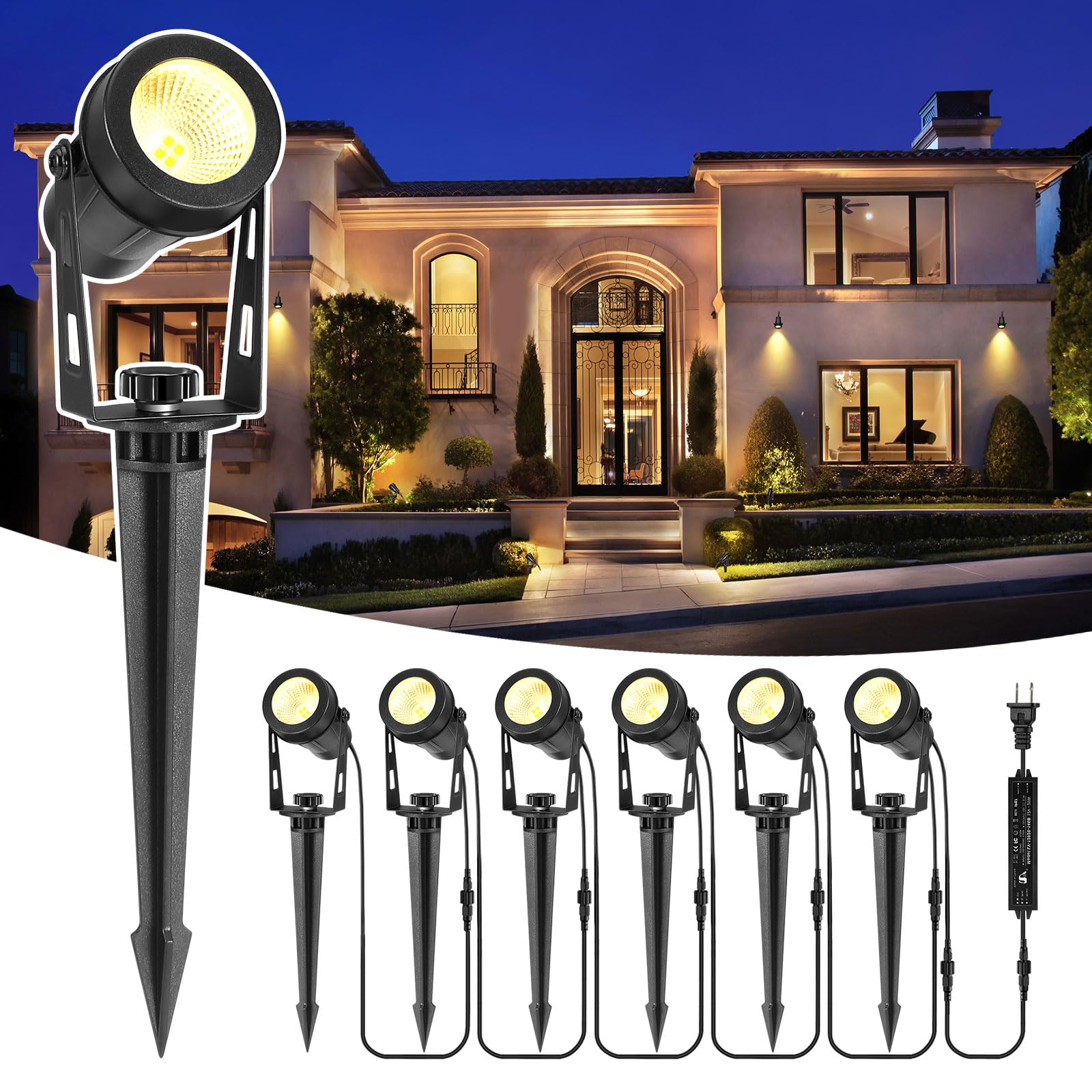 GreenClick Low Voltage Landscape Lights 6 Pack, 12W 69ft Cable ...