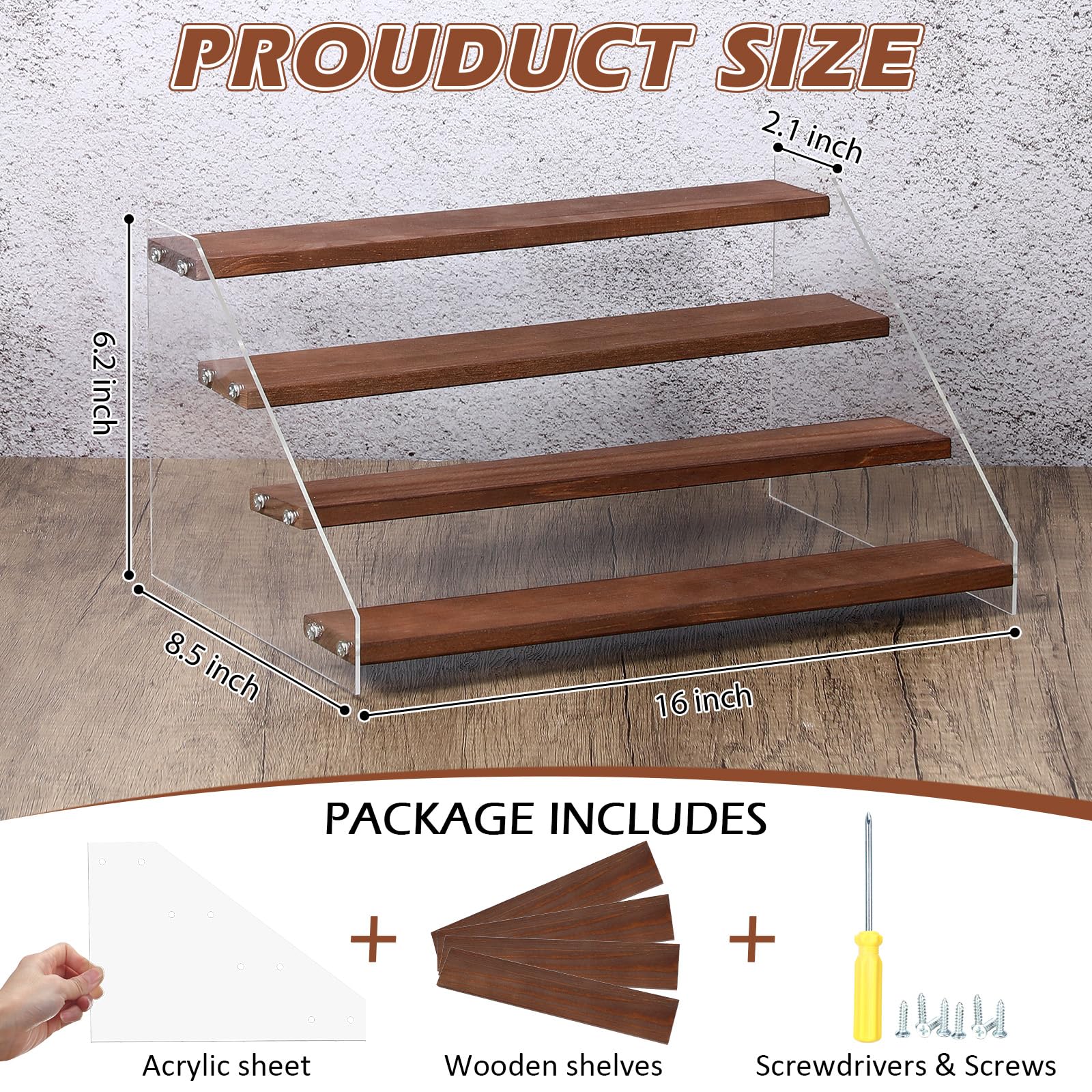 Queekay 4 Pack Acrylic Wood Display Stand Wooden Tiered Display Shelf ...