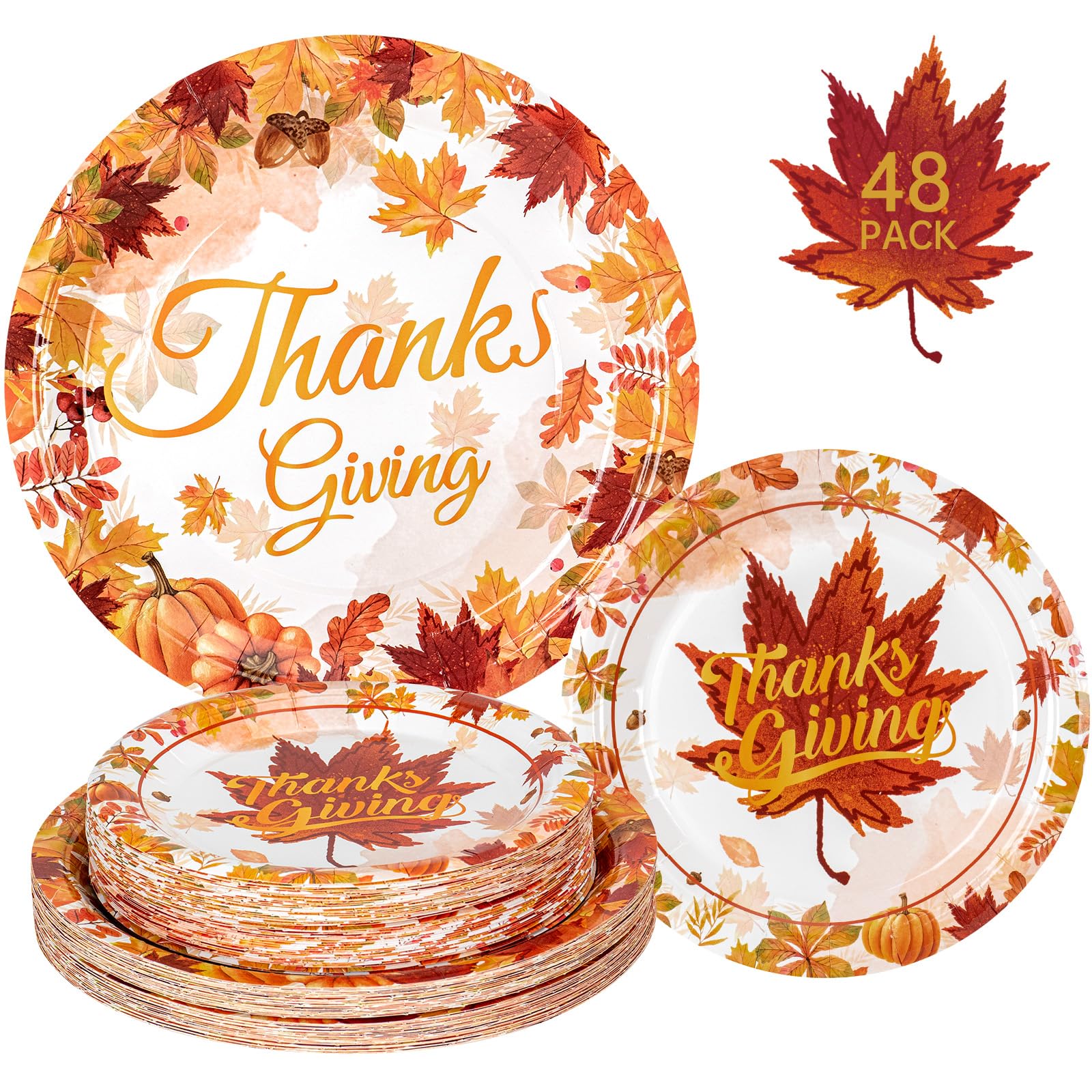 Amazon.com: 48 Pcs Thanksgiving Plates Set - Fall Pumpkin Maple Leaf ...