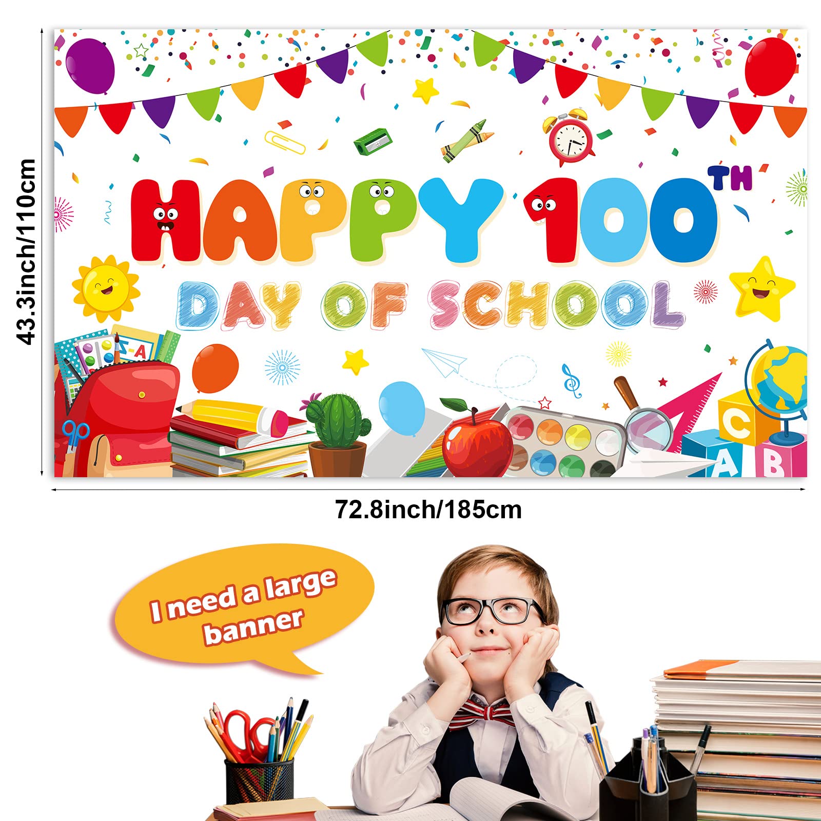 Snapklik.com : Happy 100 Days Of School Banner Decoration,100th Day Of ...