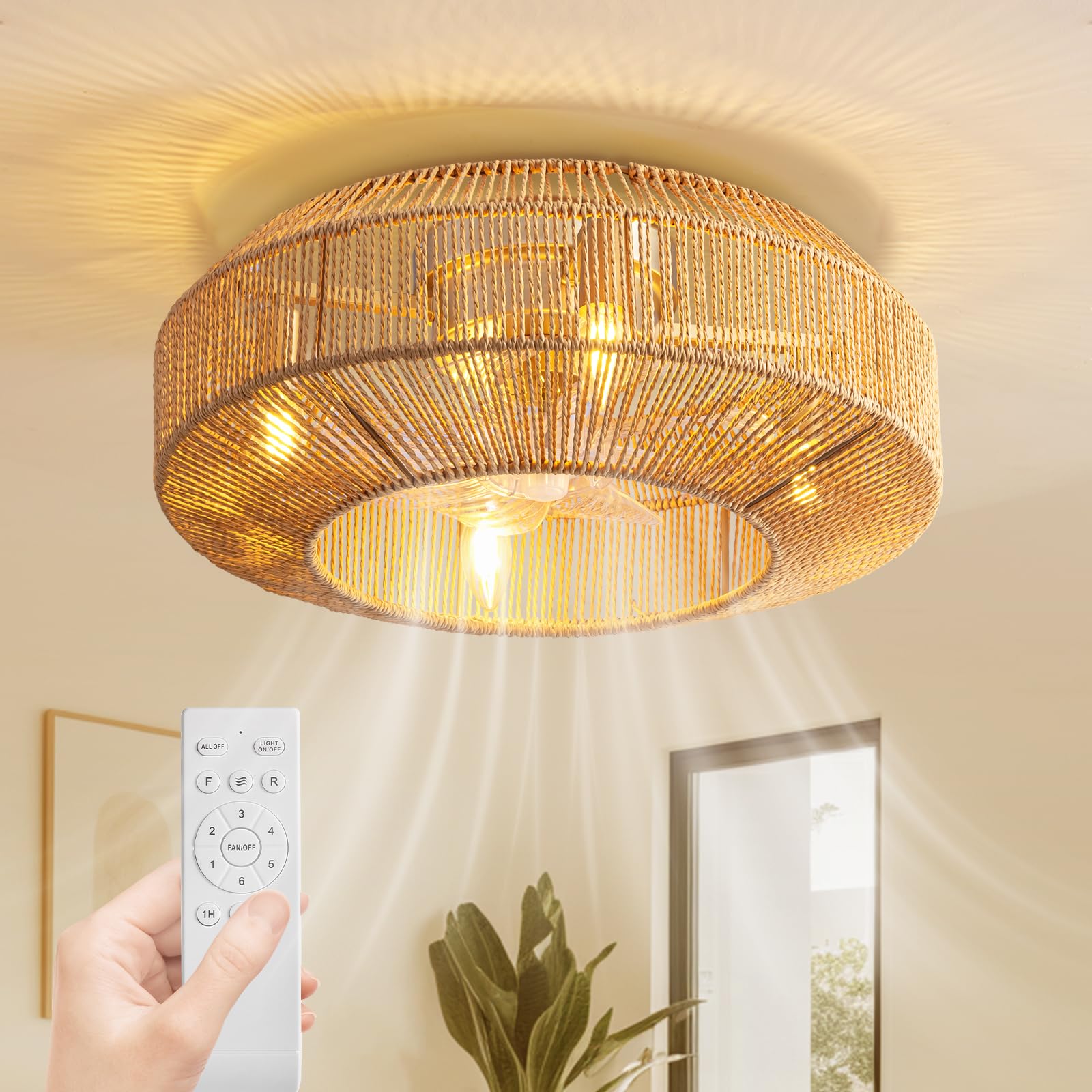 Snapklik.com : Moooni 20" Boho Caged Ceiling Fan