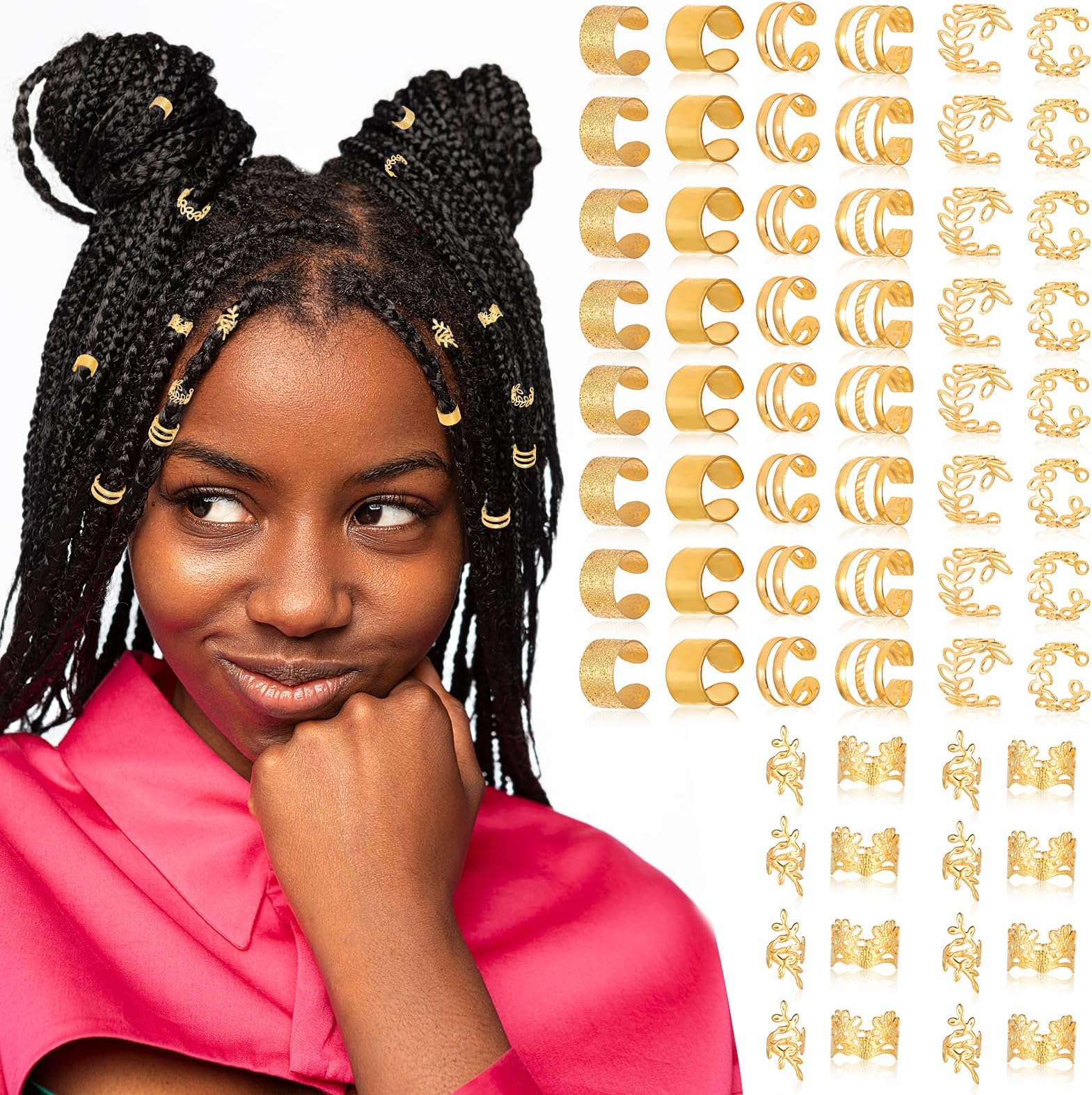 Amazon.com : Tyqour 50pcs Gold Hair Jewelry for Braids Accessories Loc ...