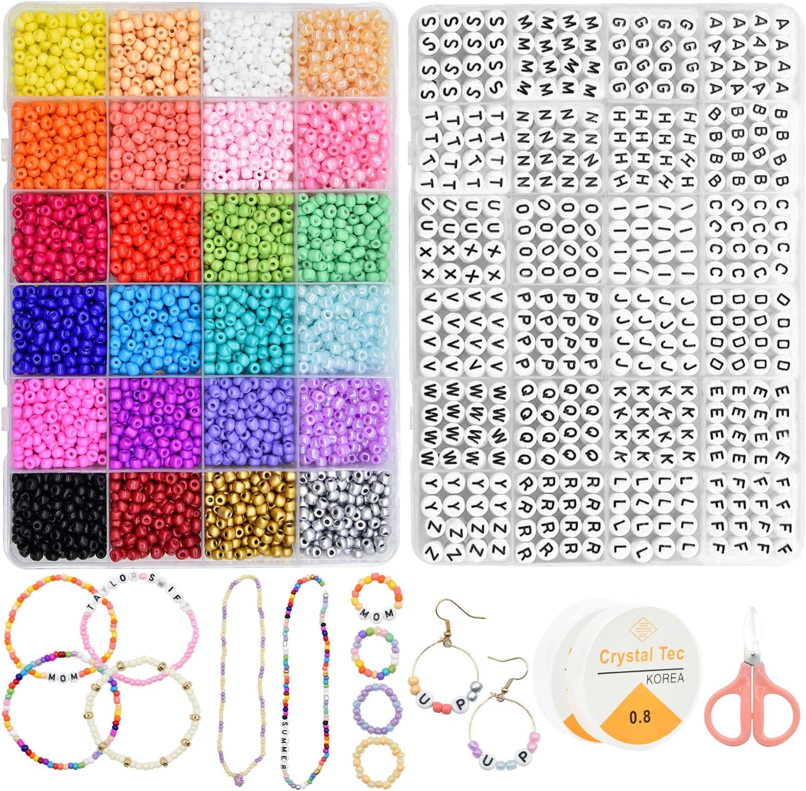 JOJANEAS 6000pcs+ 4mm Seed Beads for Jewelry Making, 1200 Pcs Letter ...