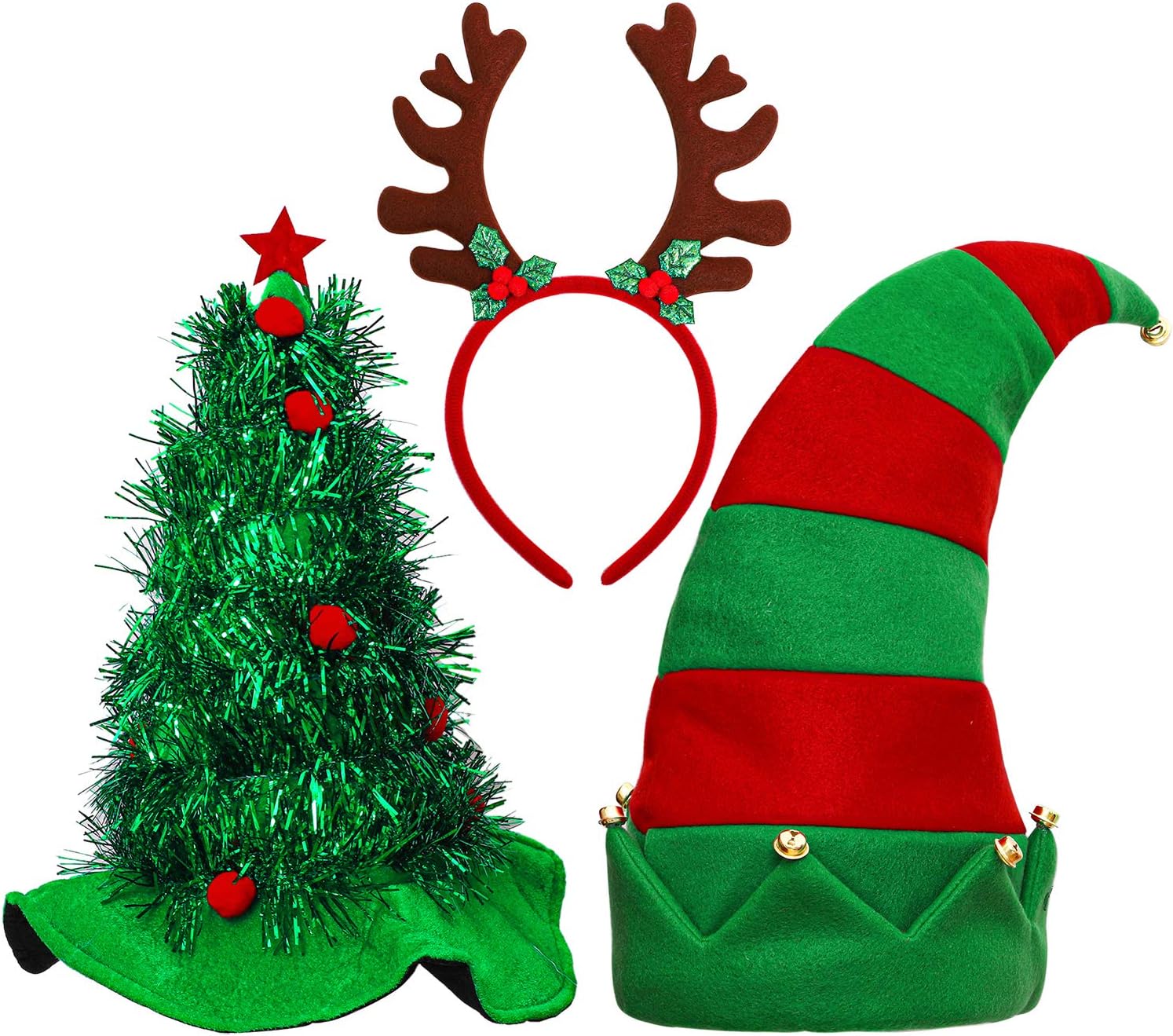 Amazon.com: Aneco 3 Pack Christmas Santa and Elf Hats - Xmas Holiday ...
