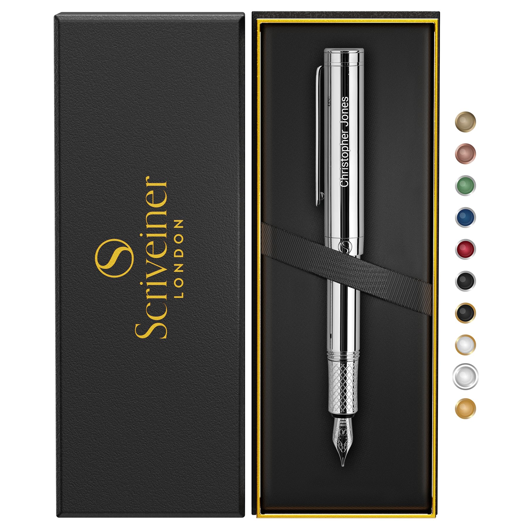 Amazon.com : Scriveiner Personalized Silver Chrome Fountain Pen (Medium ...