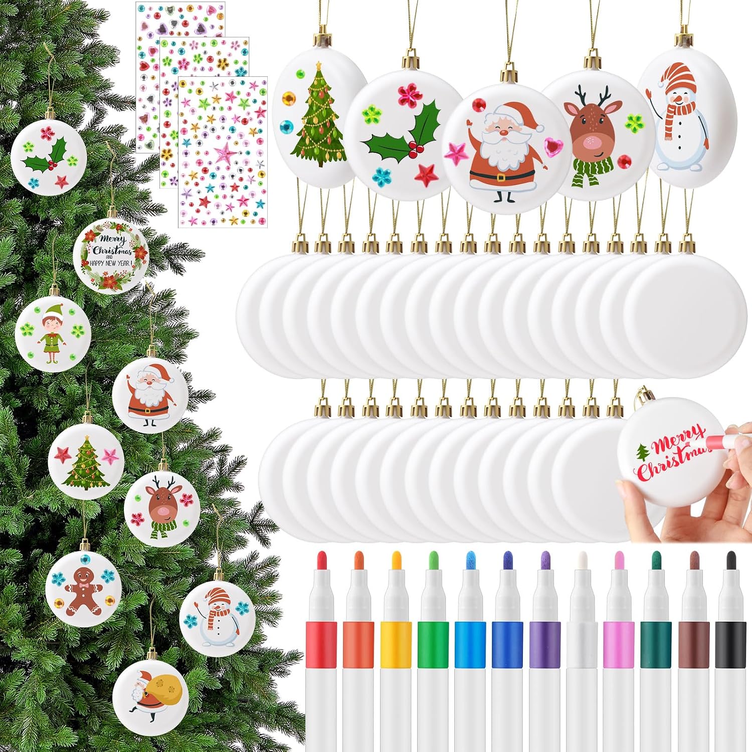 Amazon.com: Syhood 36 Pcs 3.15'' DIY Christmas Blank White Ball ...