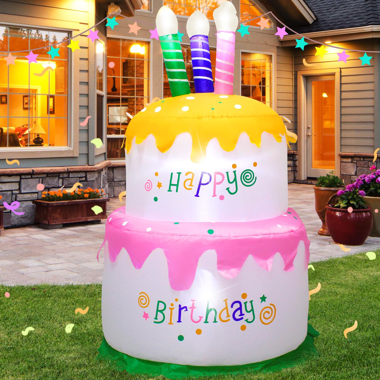 Amazon.com: 4FT Birthday Cake Inflatable Outdoor Decorations with ...
