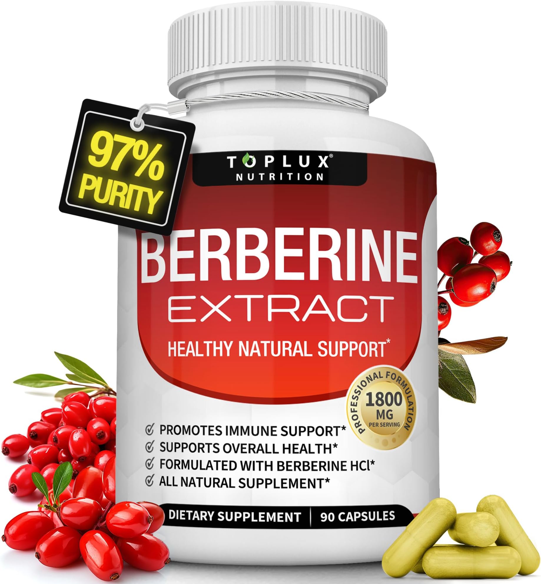 Amazon.com: Berberine Supplement 500mg | 300 Veggie Capsules, 97% Pure Berberine HCL – 5:1 Root ...