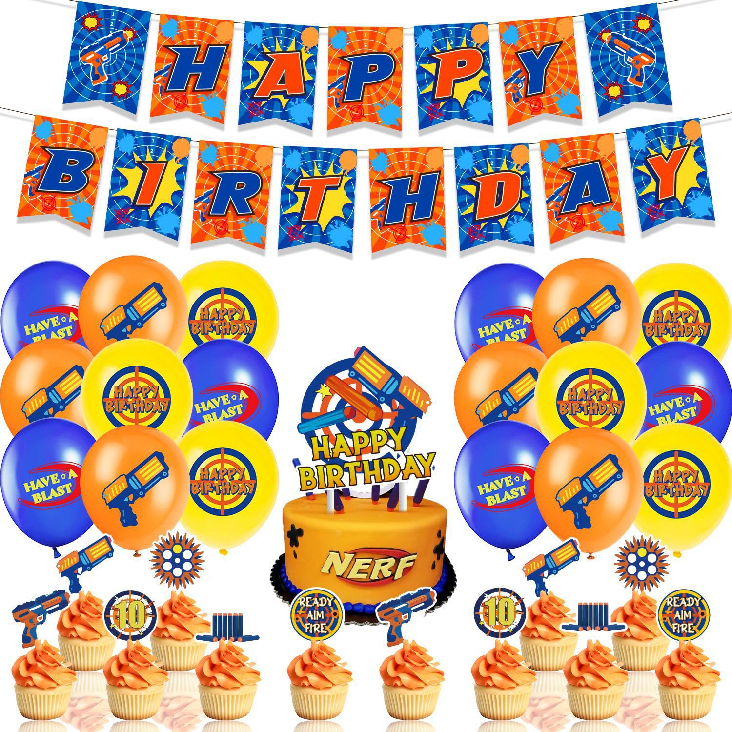 Dart War Party Decorations Includes Dart Happy Birthday Banner, Cupcake ...