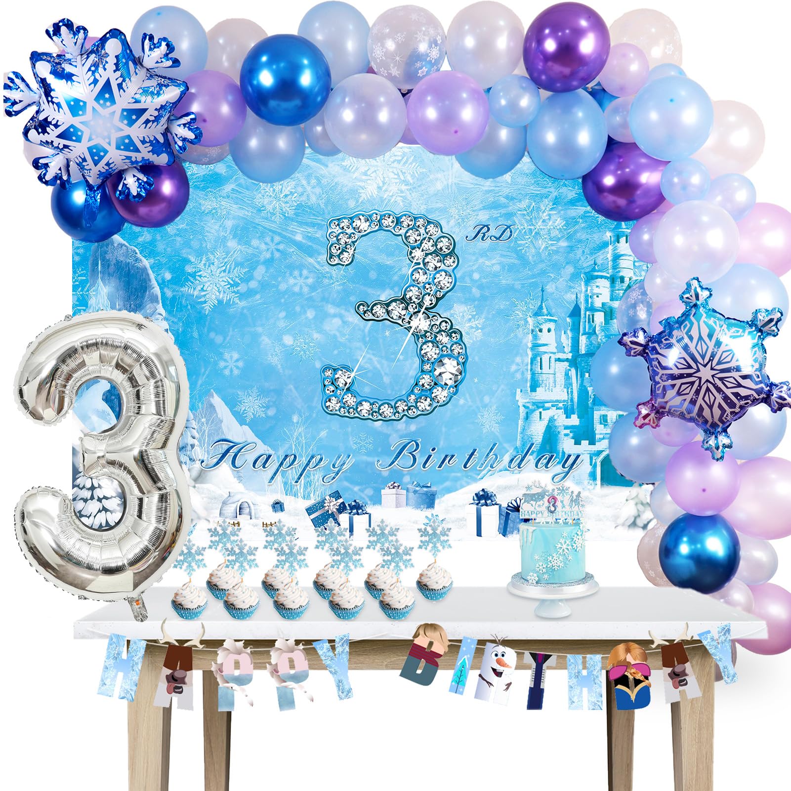 Amazon.com: Crenics Frozen 3rd Birthday Decorations - Frozen Happy 3rd ...