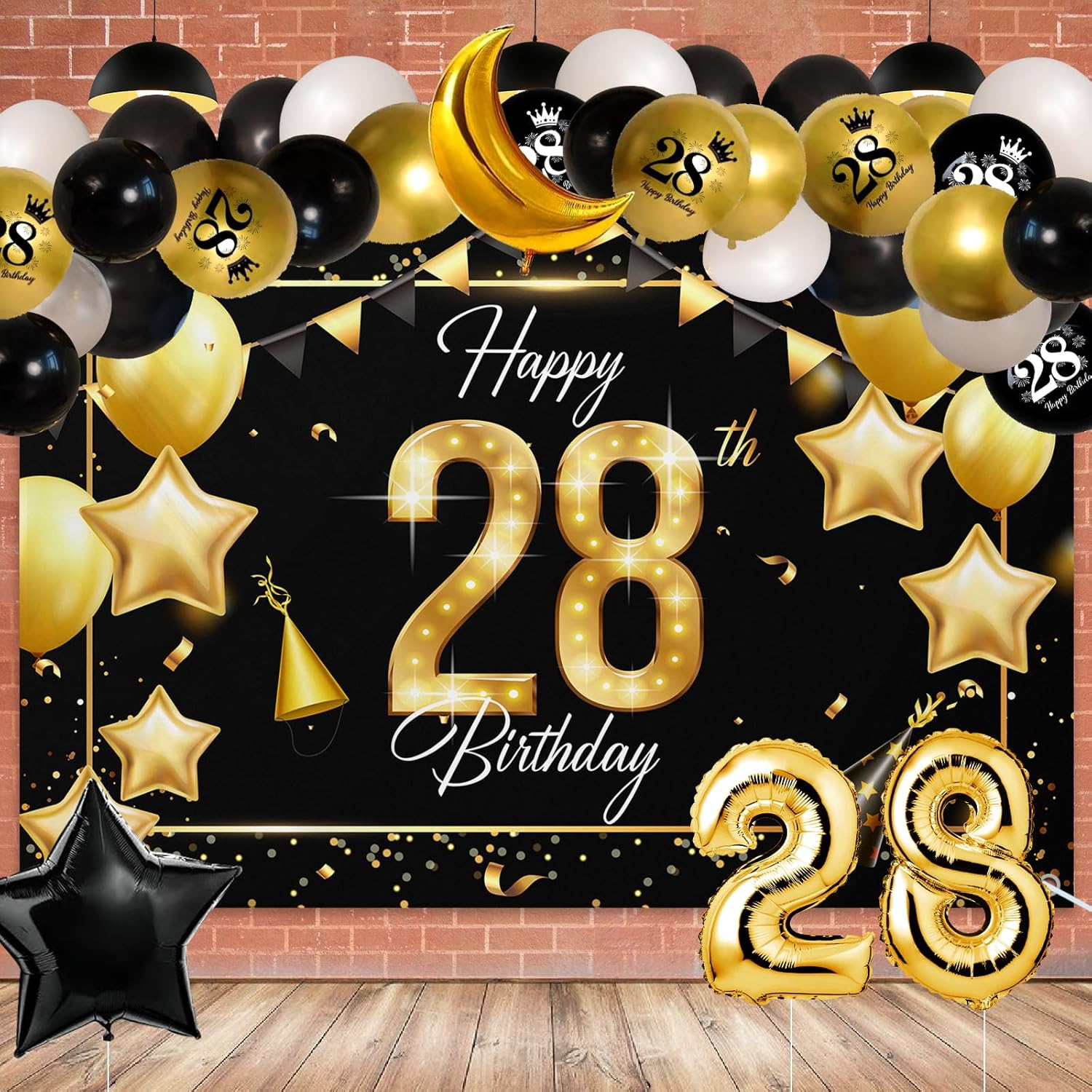 Amazon.com: Happy 28th Birthday Backdrop Banner Decor with Balloons ...