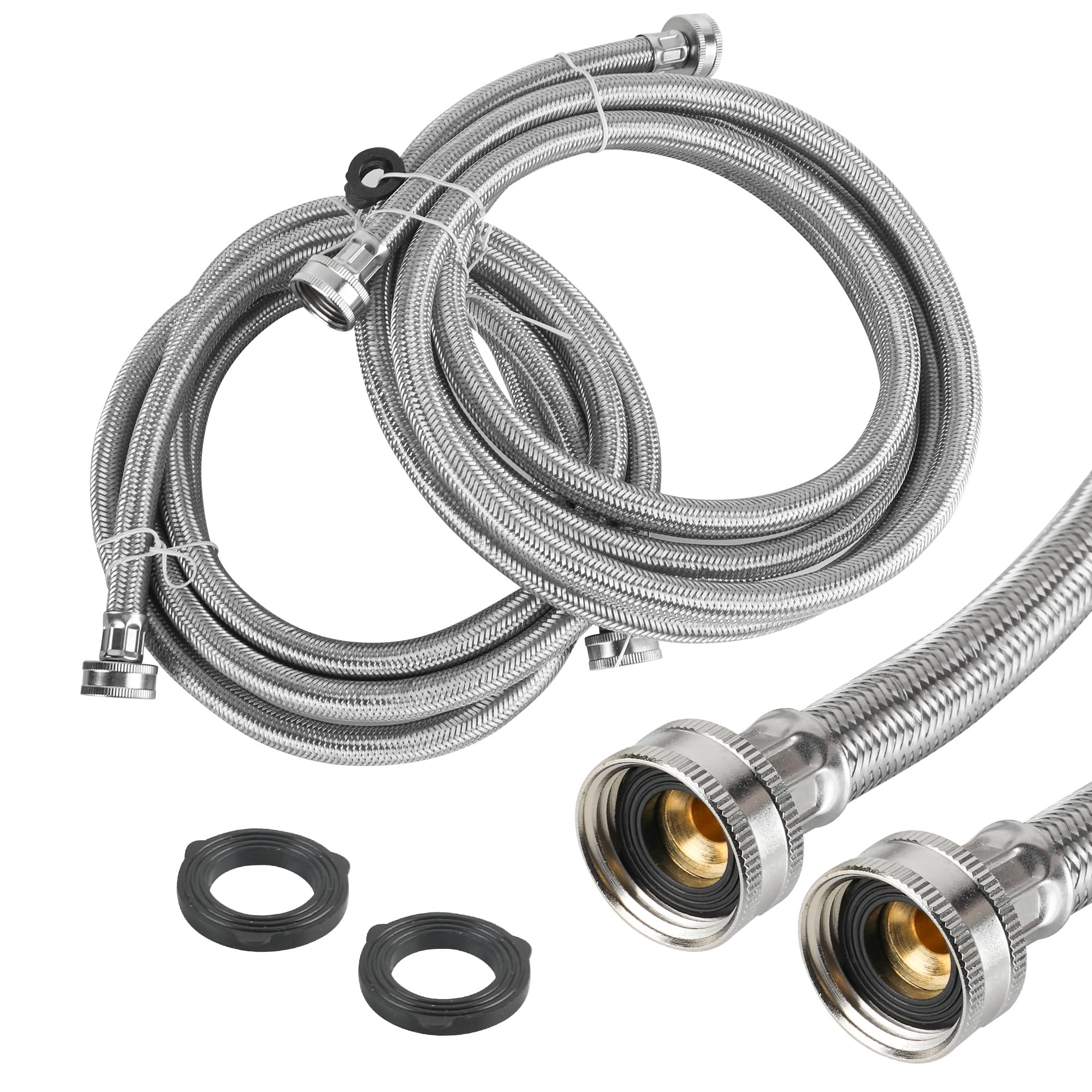 2 Pack 10 Foot Washing Machine Hoses Stainless Steel Burst Proof Water ...
