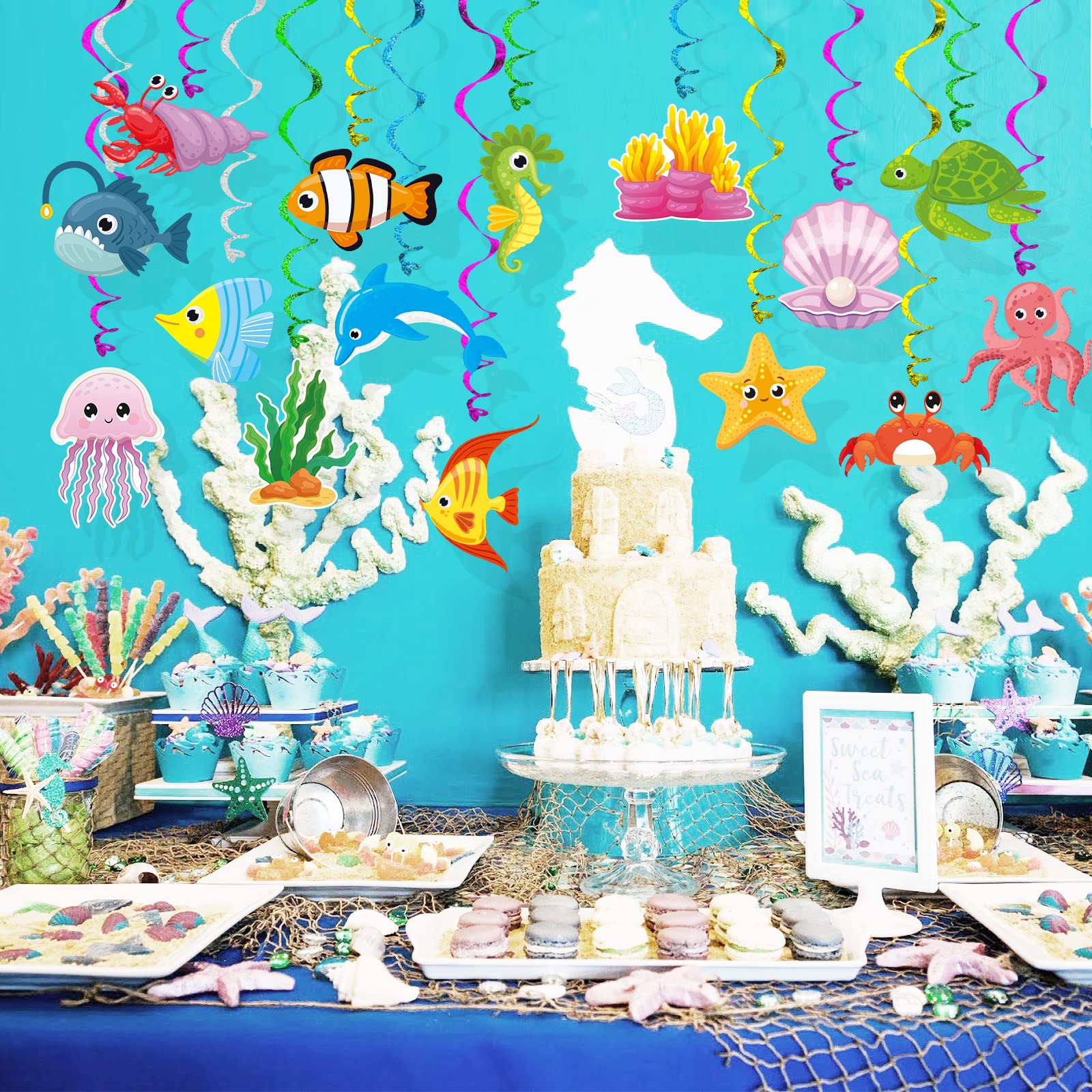 Snapklik.com : Sea Animals Life Hanging Swirls 30 Pack Foil Ceiling ...