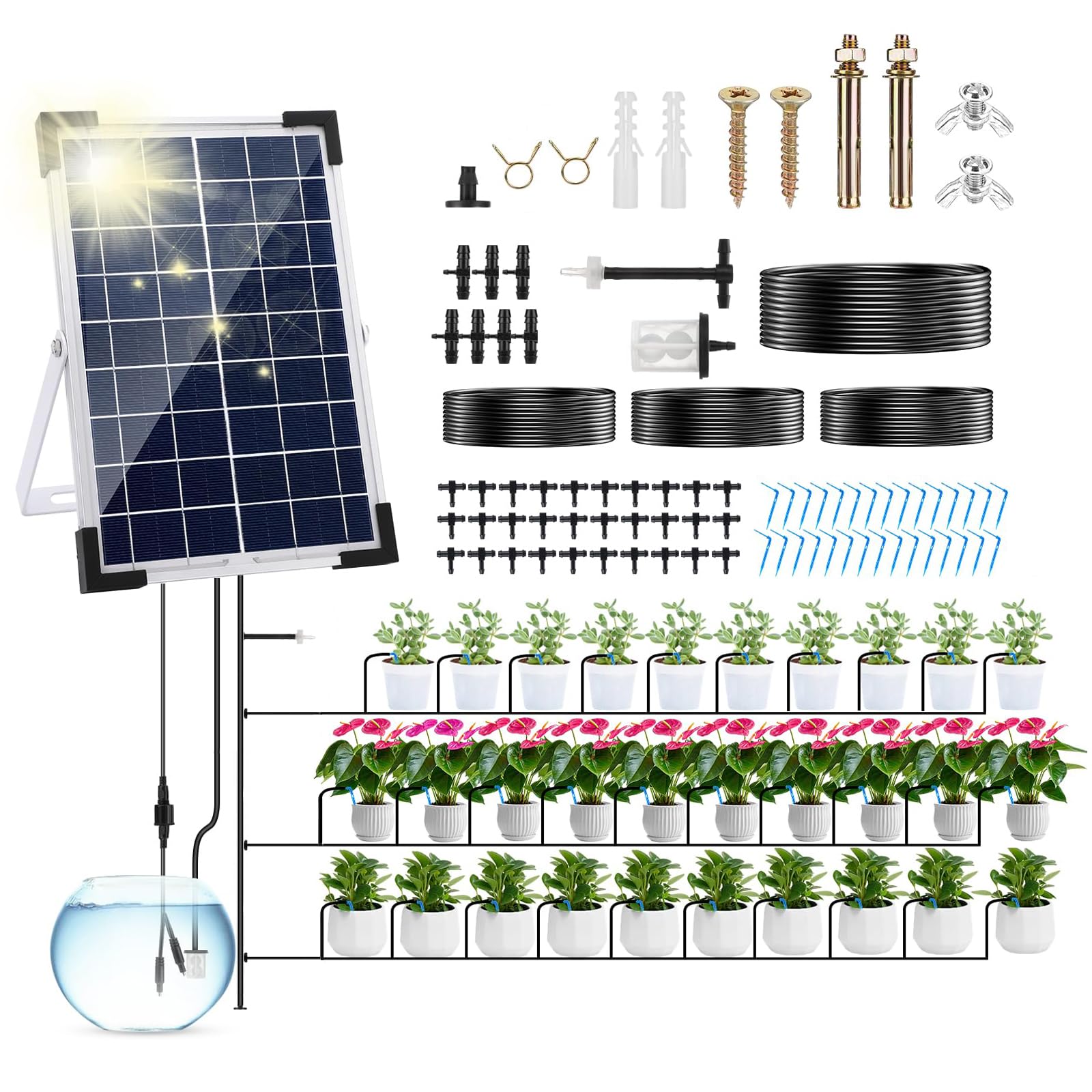 UKSUNVI Garden Drip Irrigation System Solar Powered,5W Automatic Solar ...