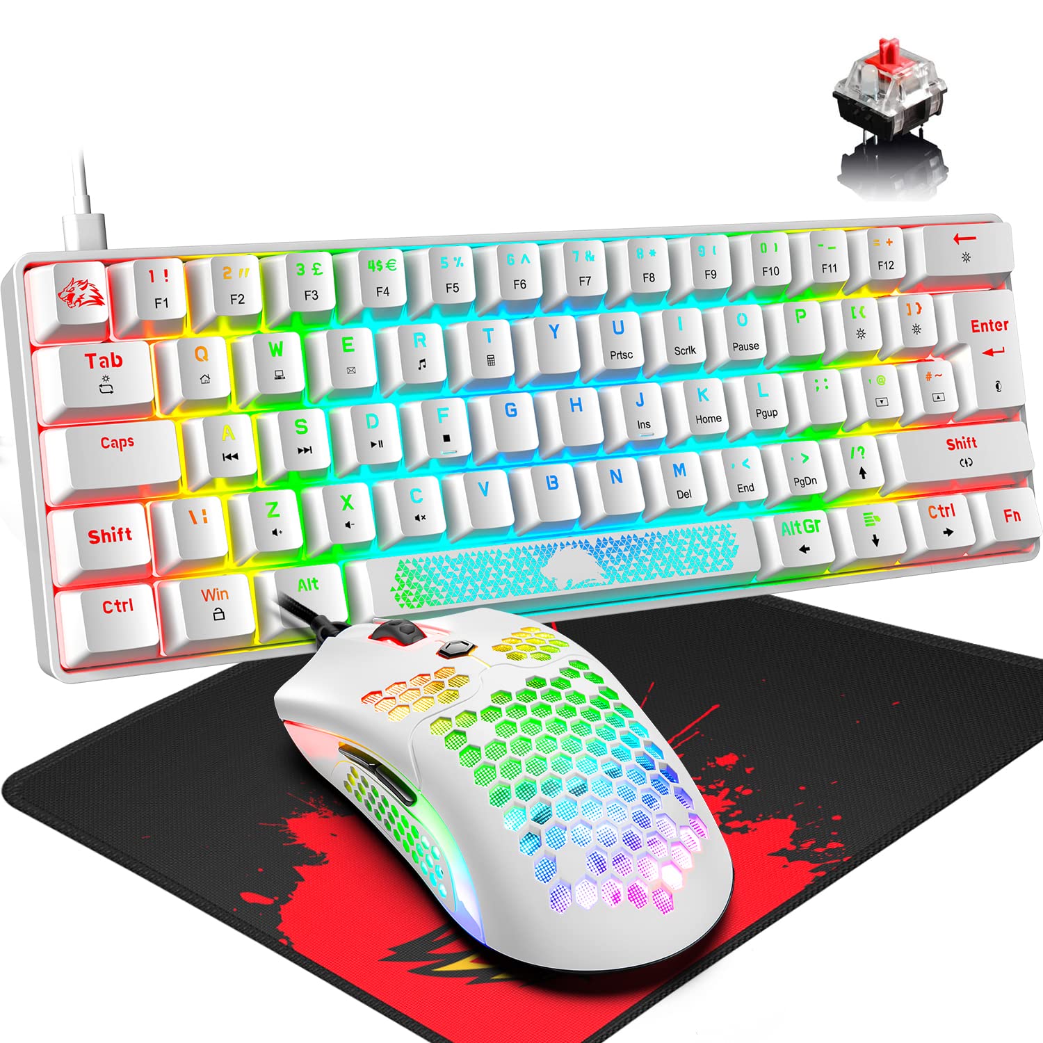 Buy RGB Mini 60% Mechanical Gaming Keyboard UK Layout 62-Key 18 Chroma ...