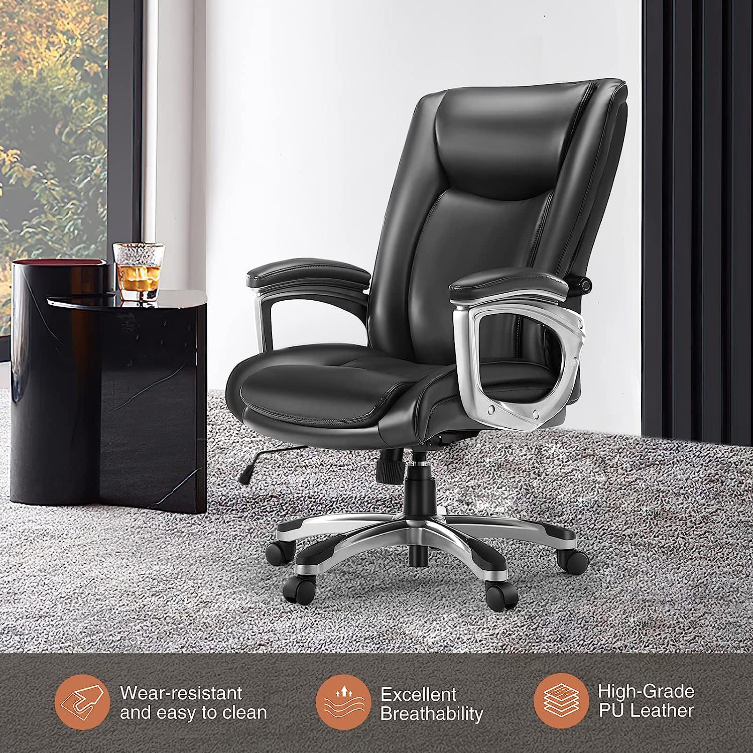 High Back Big and Tall Home Executive Office Chair with Padded Armrests ...