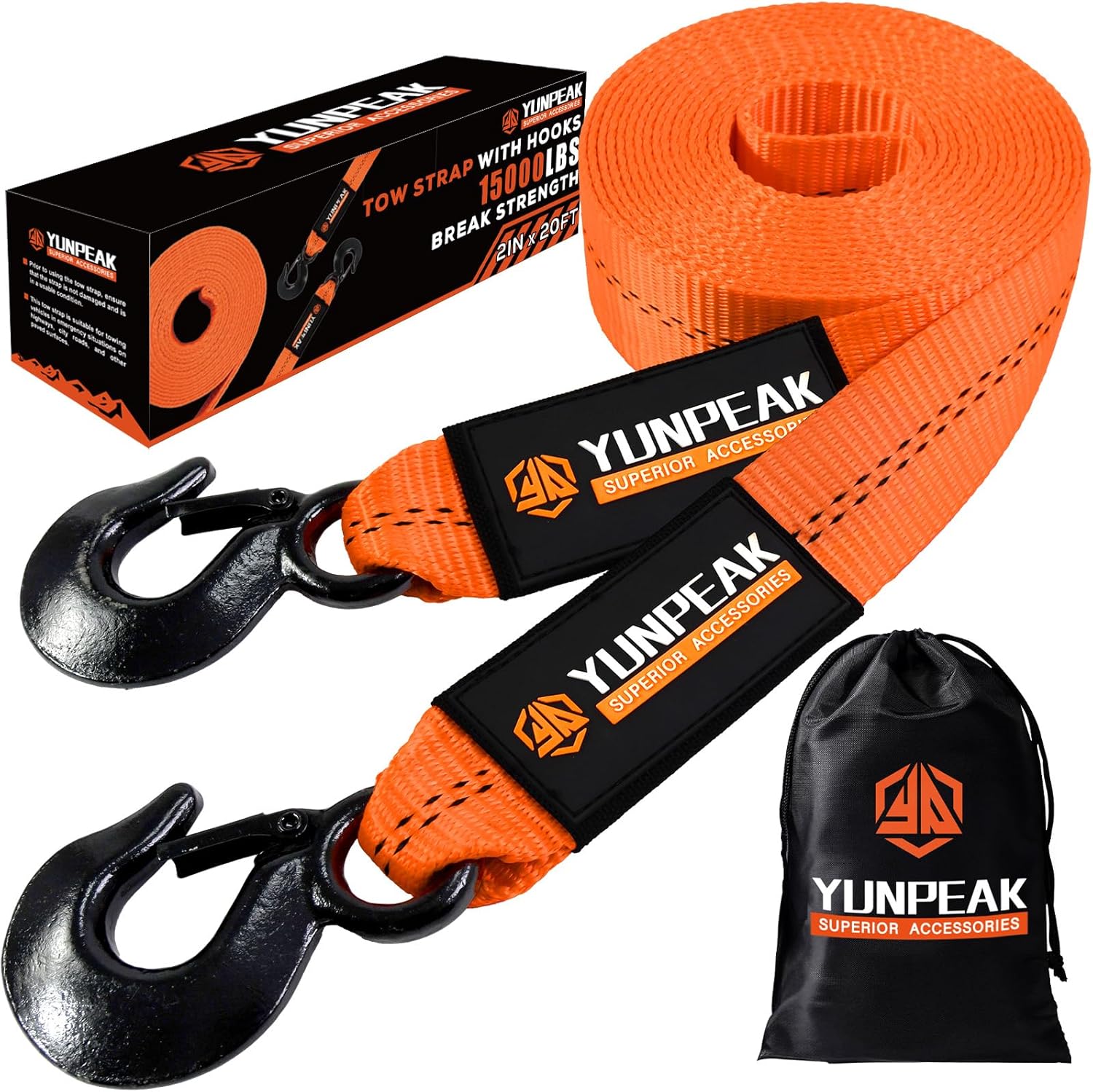 Amazon.com: YUNPEAK Tow Strap with Hooks, 2" x 20ft (15,000lbs) Heavy ...