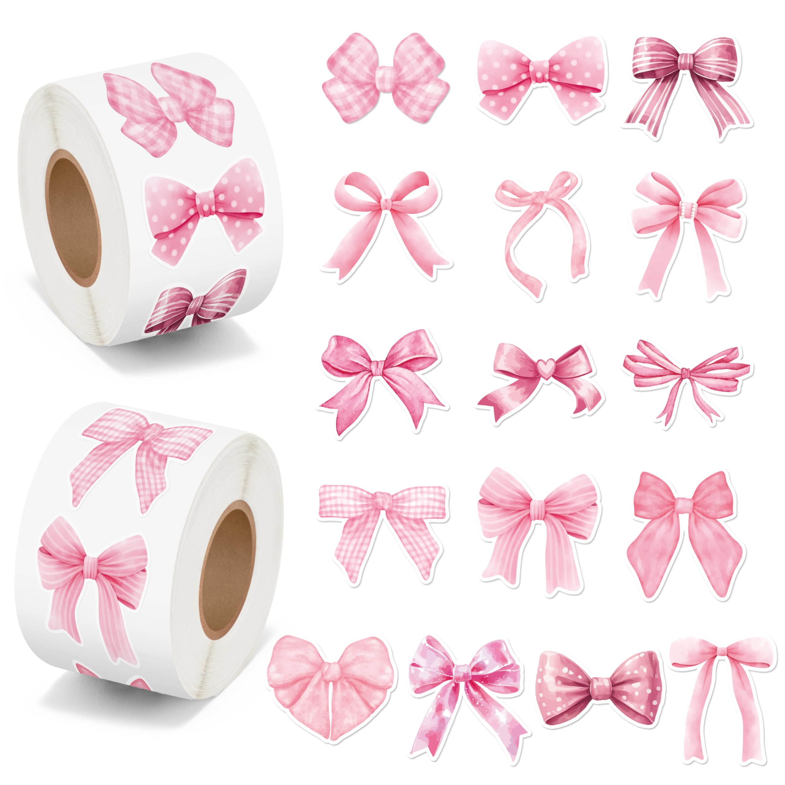 Amazon.com: BeYumi Pink Bows Sticker Roll - 1000Pcs Coquette Pink Bows ...