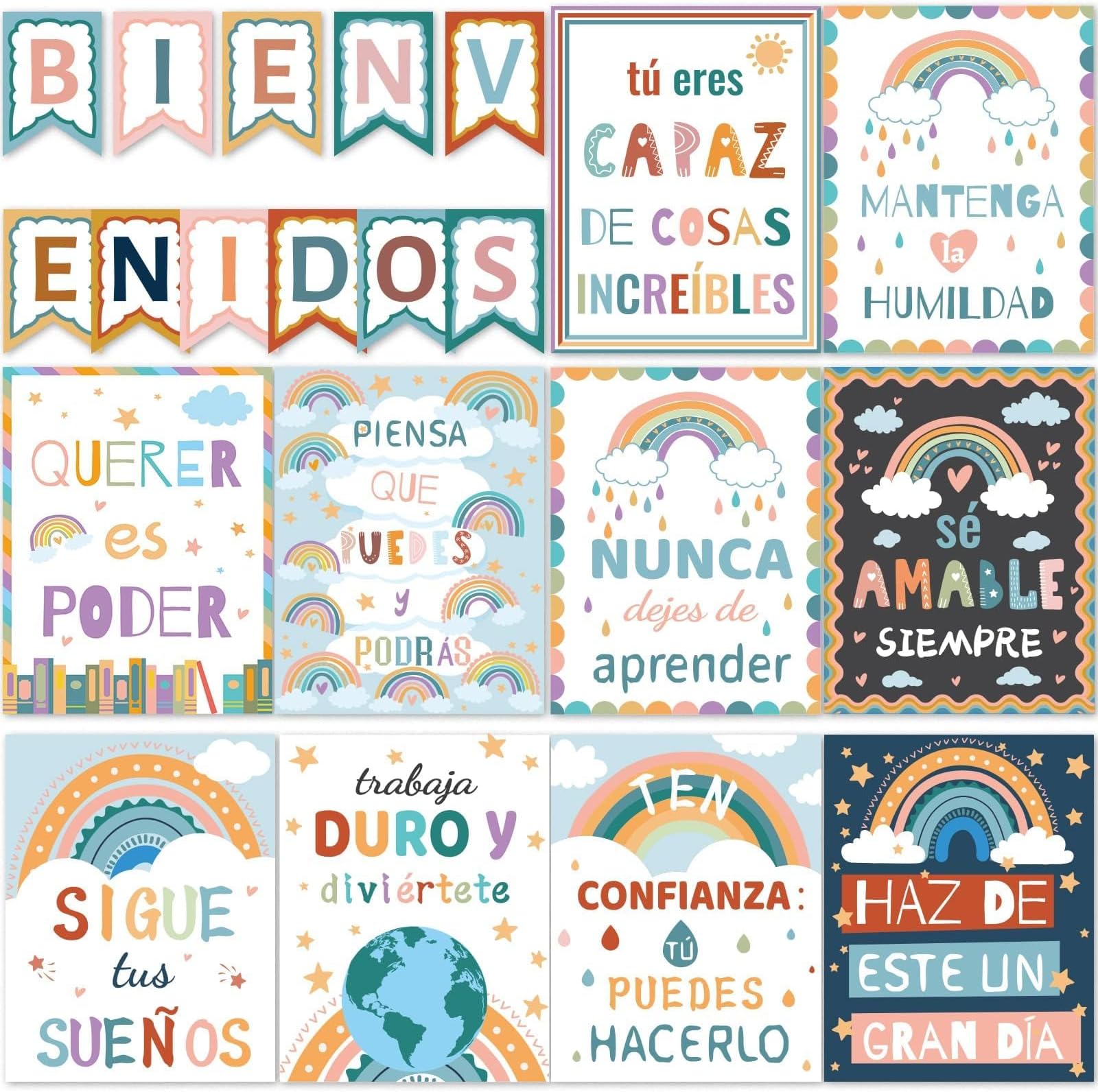 Amazon.com: 21Pcs Spanish Classroom Posters Back to School - Boho ...