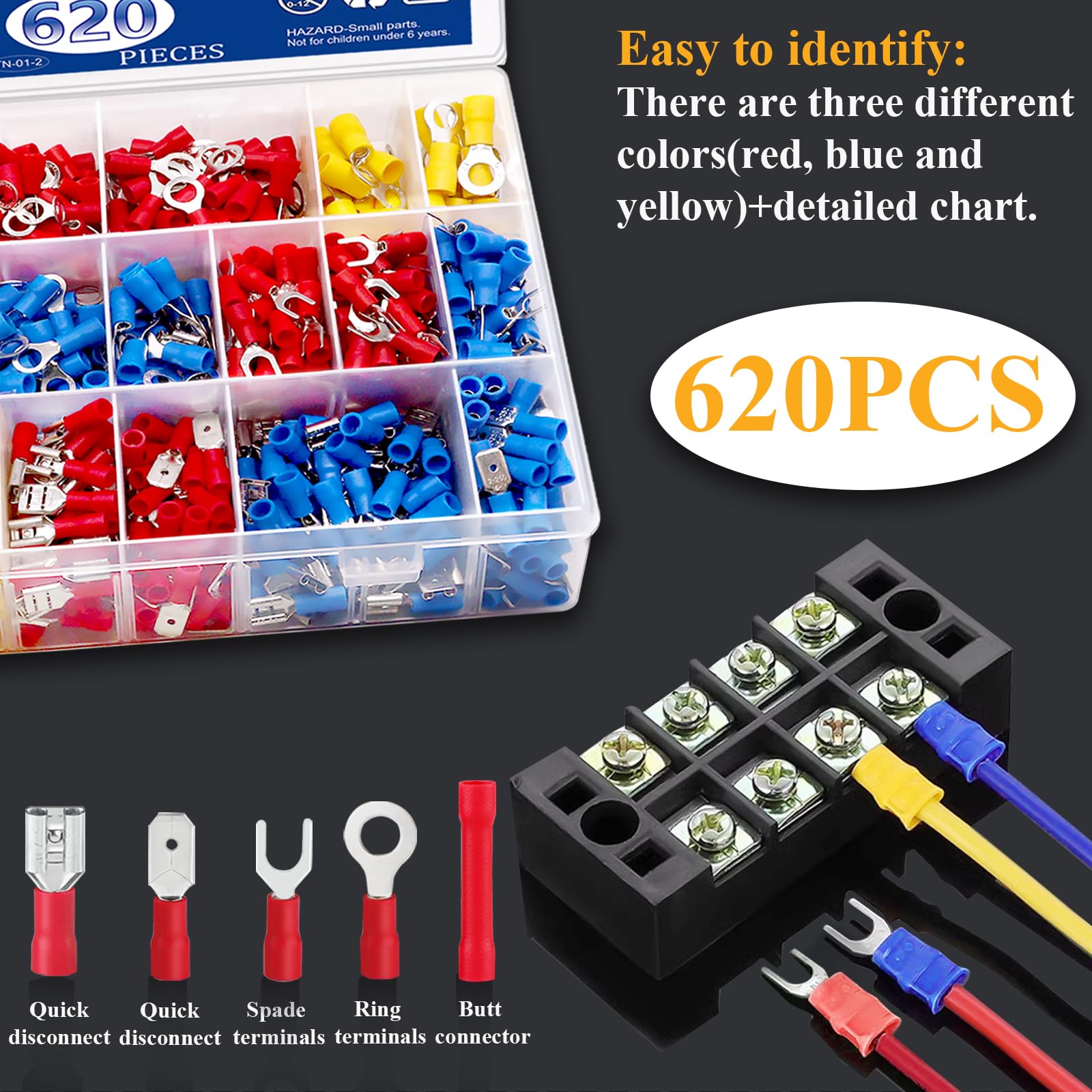 Snapklik.com : Tnisesm 620Pcs Insulated Wire Crimp Connectors ...