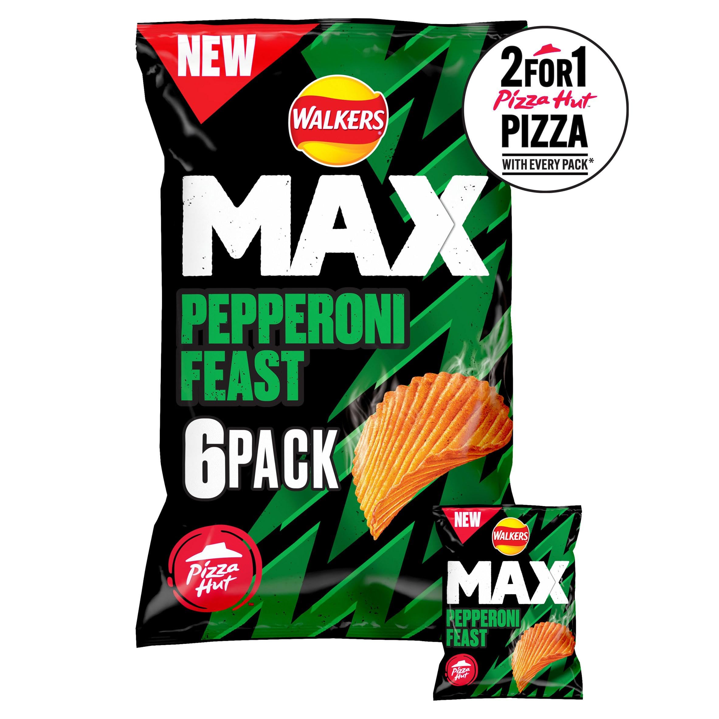 Buy Walkers Max Pizza Hut Pepperoni Feast Multipack Crisps 6x27g Online ...