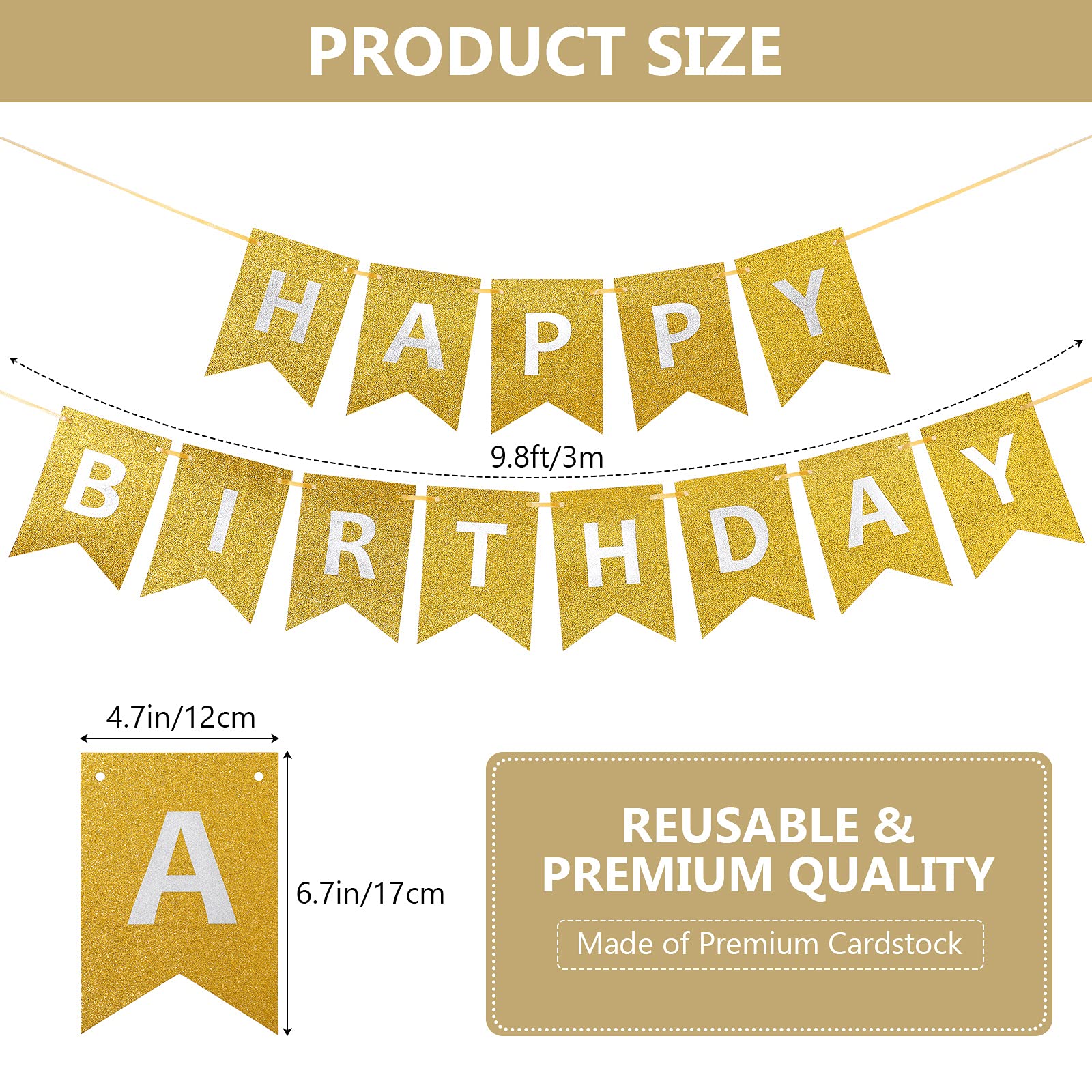 Snapklik.com : Clabby Glitter Gold Happy Birthday Banner