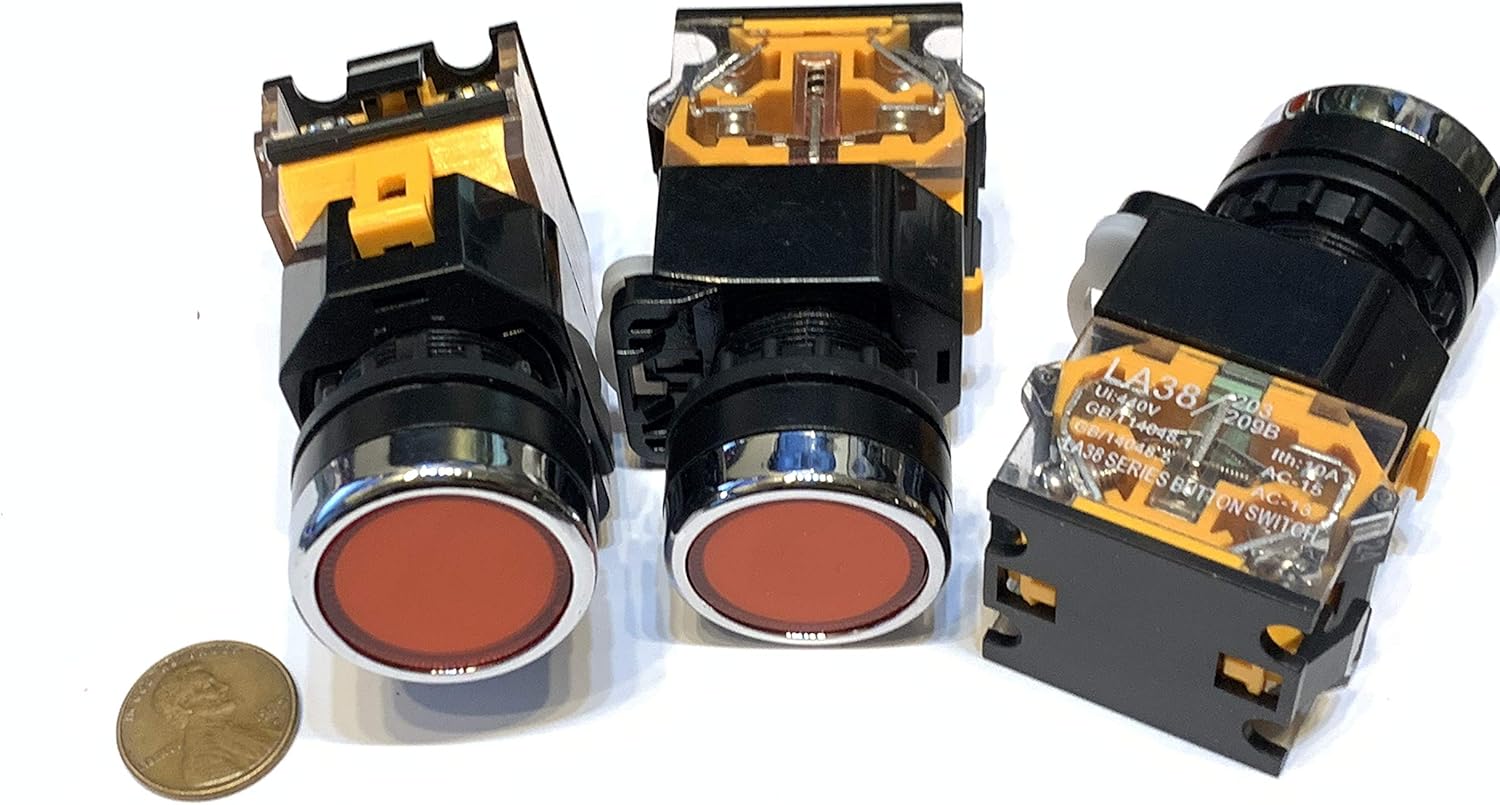 Amazon.com: 3 pieces RED momentary push button switch 22mm normally ...