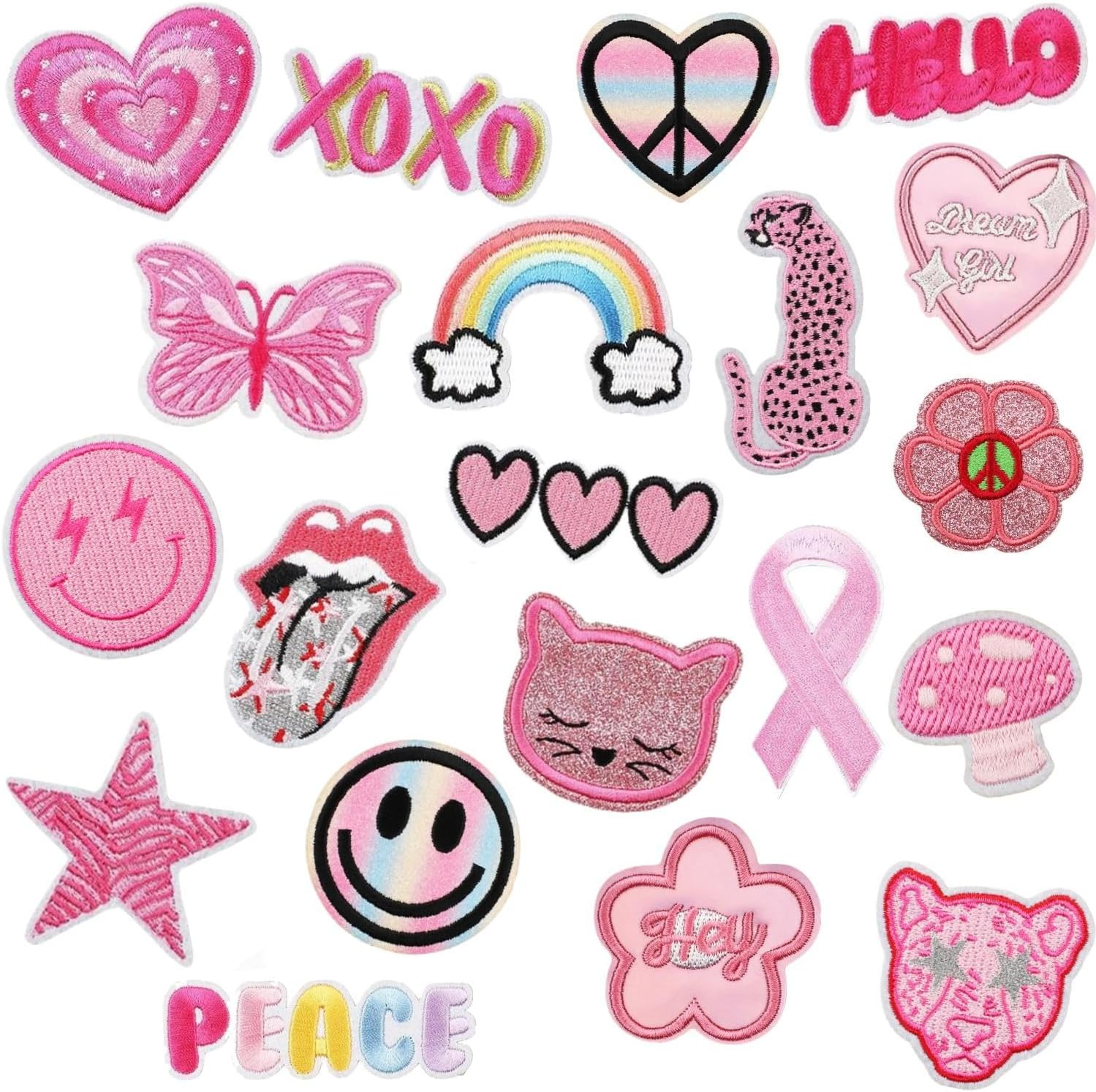 20pcs Preppy Pink Iron on Patches for Clothing, Cute Embroidered Patch ...