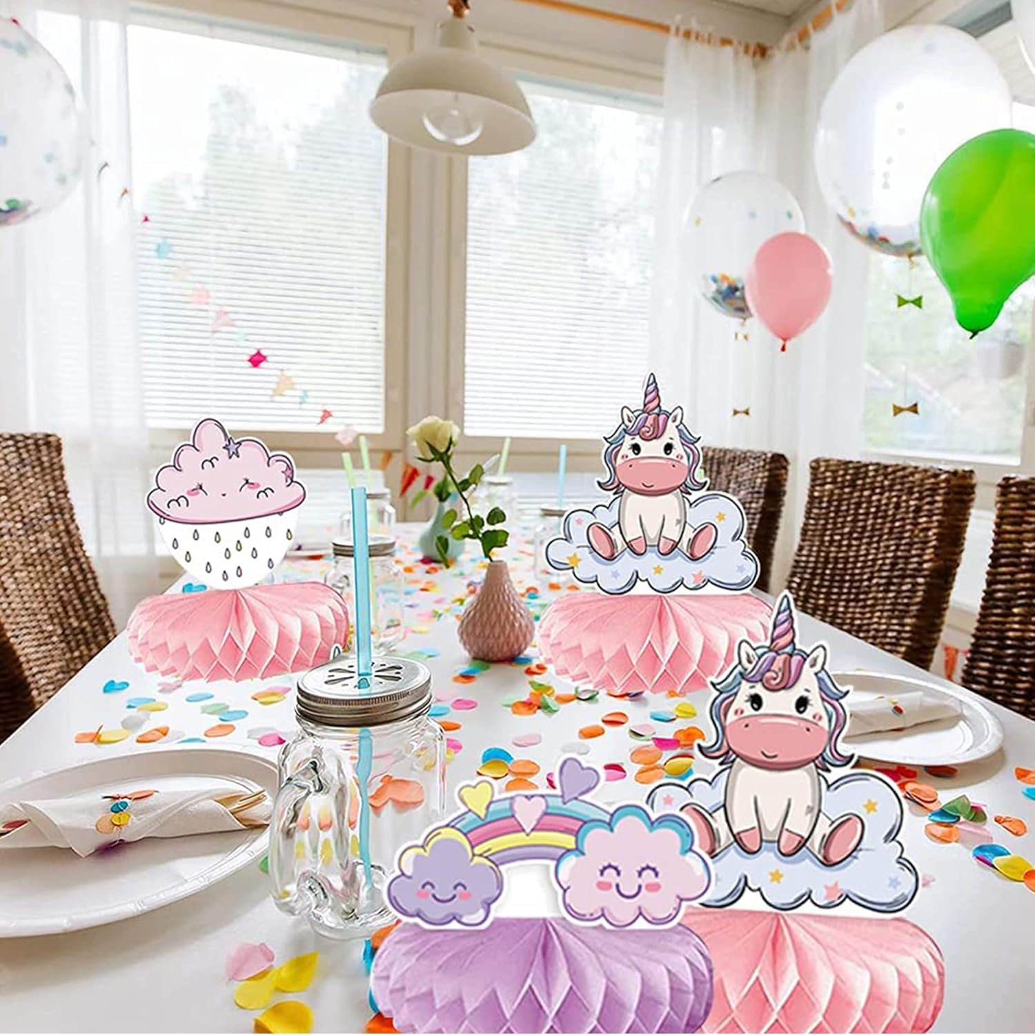 7 Pieces Unicorn Rainbow Honeycomb Centerpiece Unicorn Honeycomb Table ...