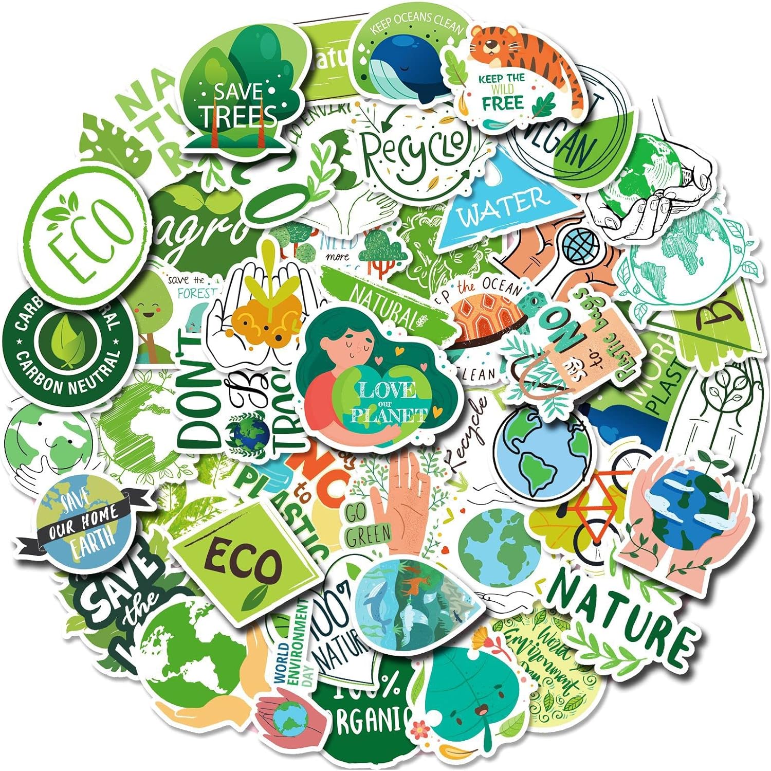 Amazon.com: Protect The Environment Stickers 50 Green Eco Waterproof ...