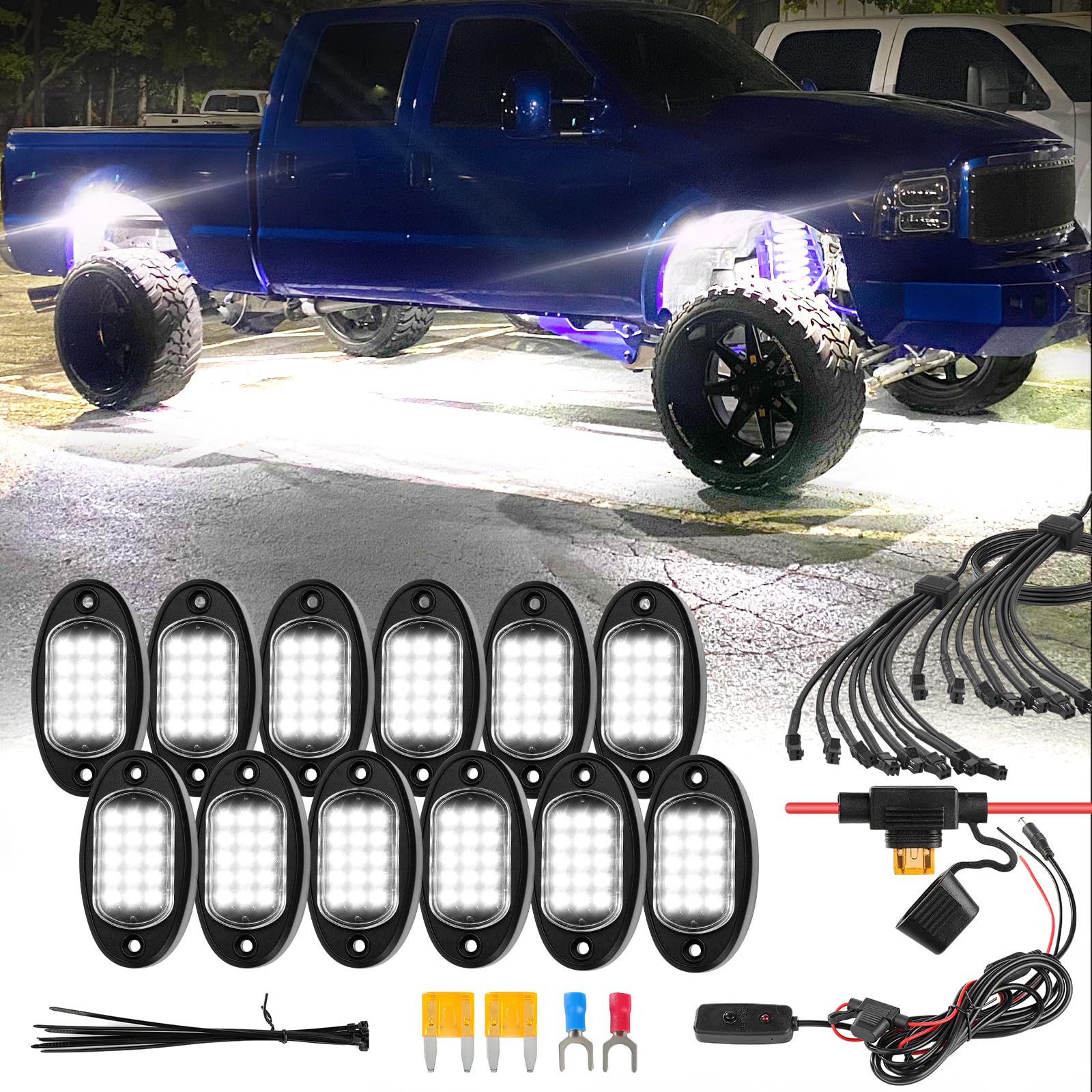 Snapklik.com : 12Pods Pure White LED Rock Lights Kit