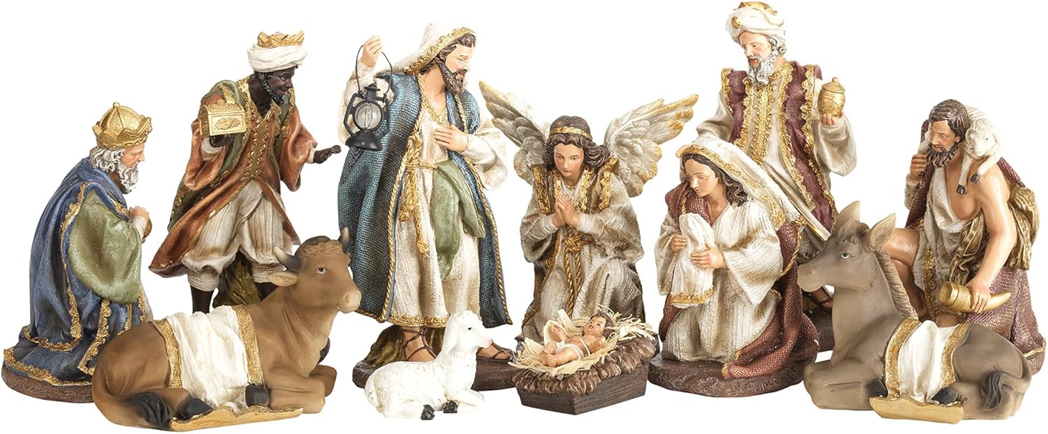 Brushed Bronze Tone Nativity 8.5 x 4 Resin Decorative Tabletop Figurine ...