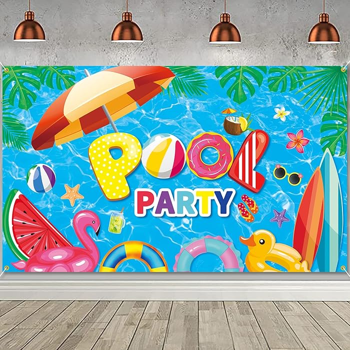 Buy PTFNY Pool Party Backdrop Banner 71 x 43 Inch Large Summer Pool ...