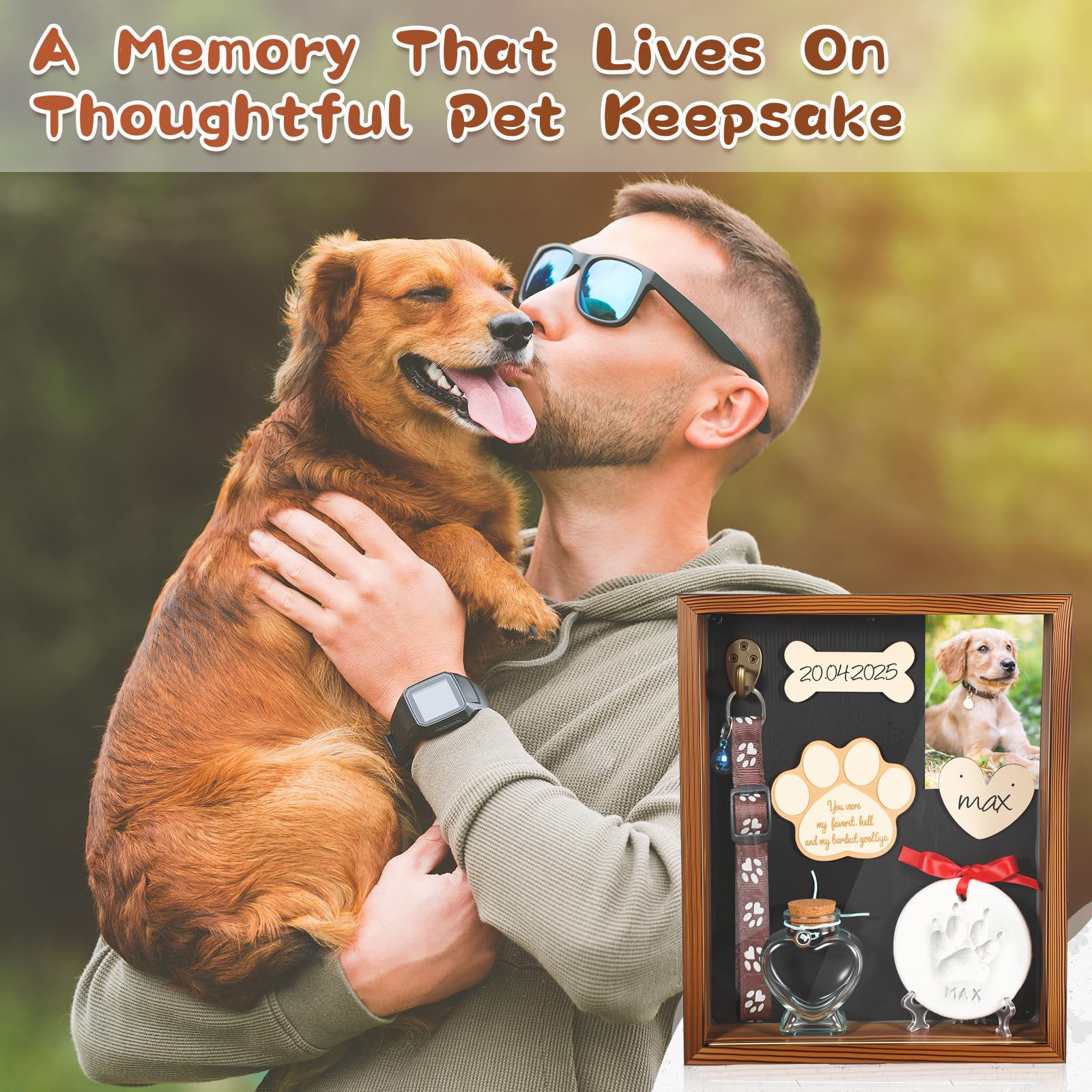 Glad Gua Pet Memorial Photo Frame – Wind Chimes, Wooden Heart Tag, Pet ...