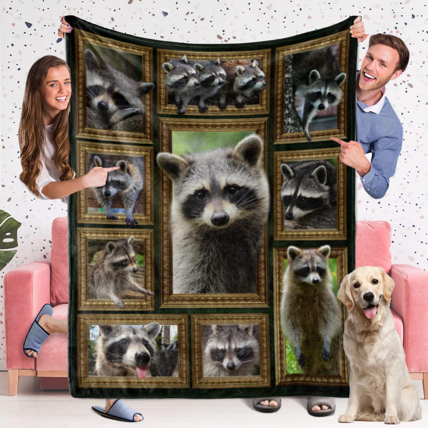 Amazon.com: XSMEI 50"x60" Raccoon Sherpa Blanket Animal Print Throw ...